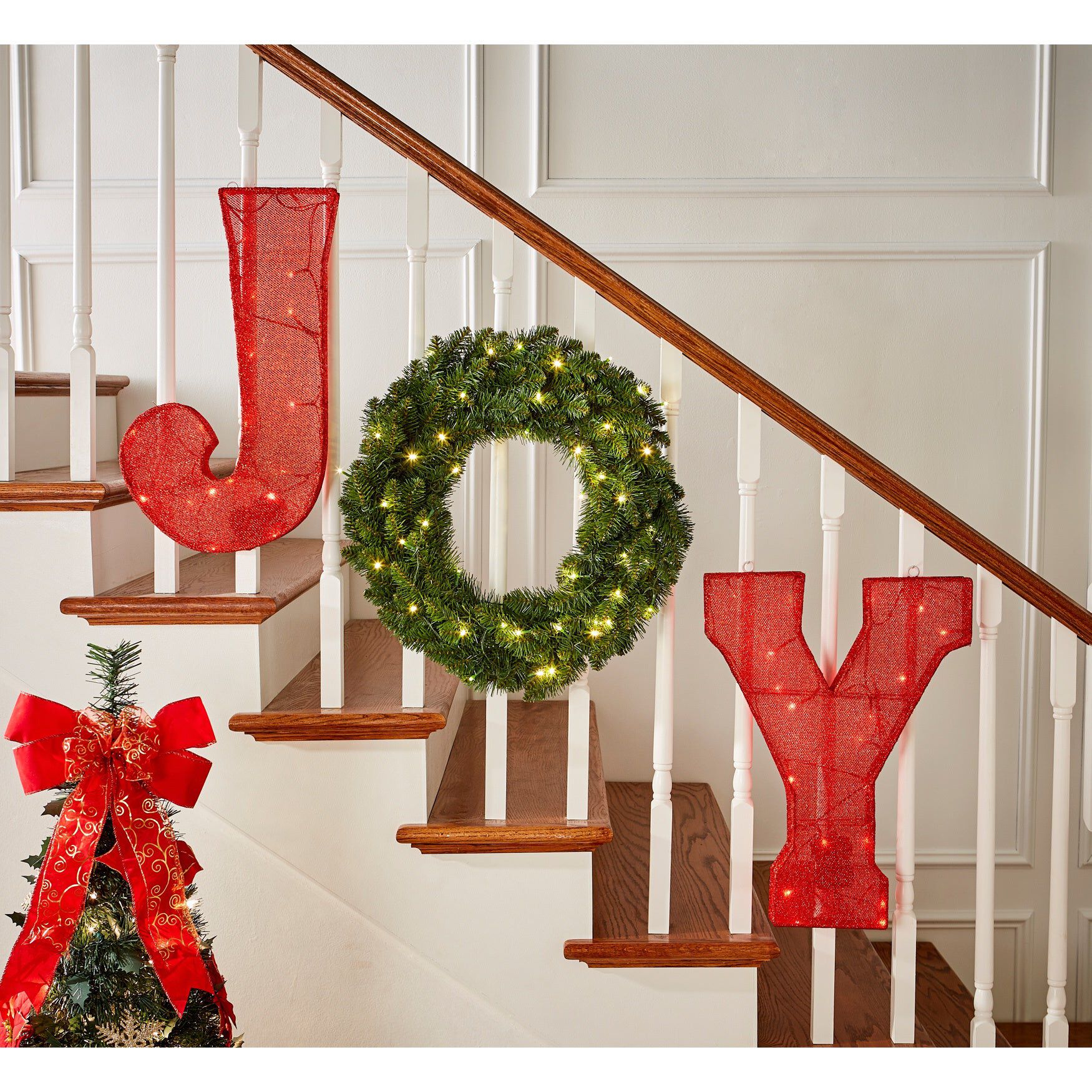 PRE-LIT "JOY" STAIRCASE WREATH, SET OF 3 | ELOQUII