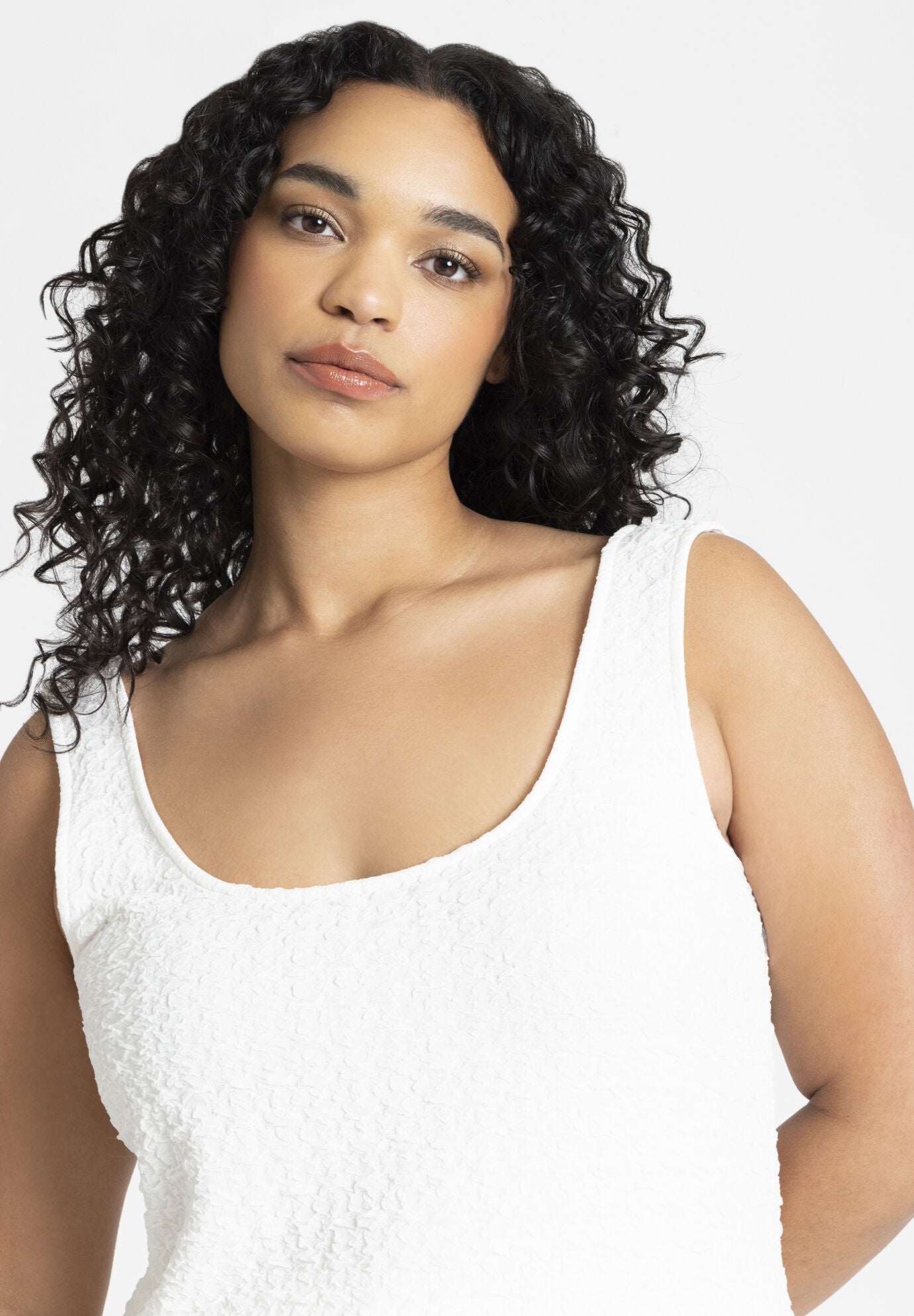 Textured Tank - Square Neck Sleeveless Top, White | Eloquii