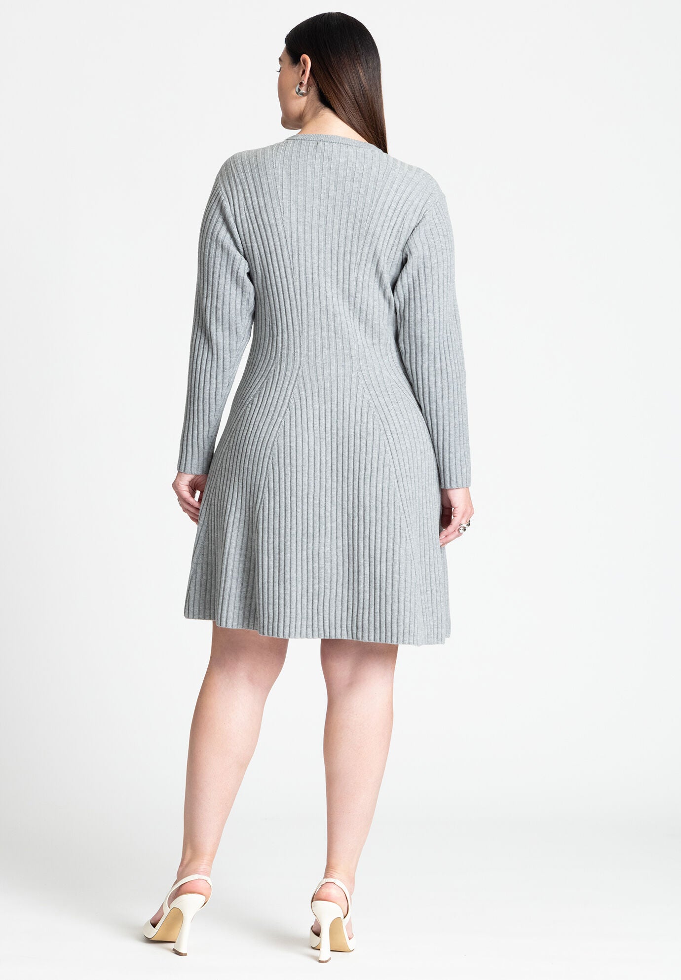 Mini Rib Fit & Flare Dress - Sweater Knit, Heathered Grey | Eloquii