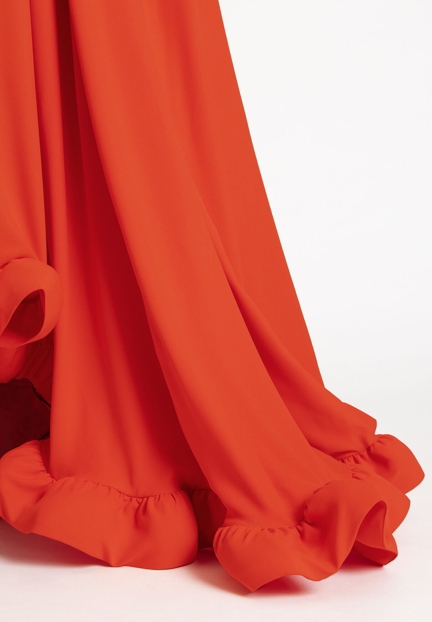 Dramatic Ruffle Gown Asymmetrical Neckline Dress, Bright Orange | Eloquii