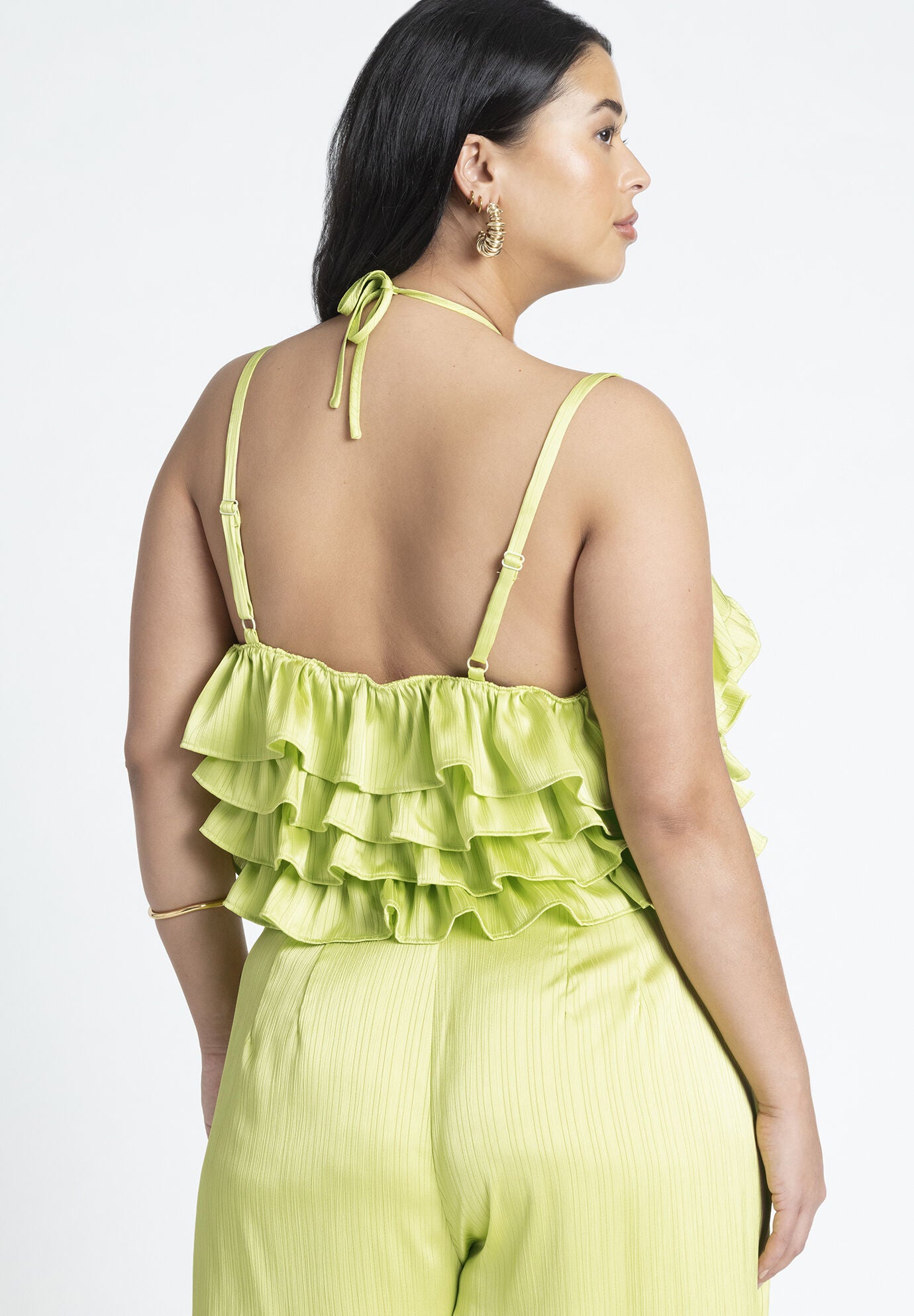 Ruffle Layered Top - Adjustable Tie Tank, Wild Lime | Eloquii
