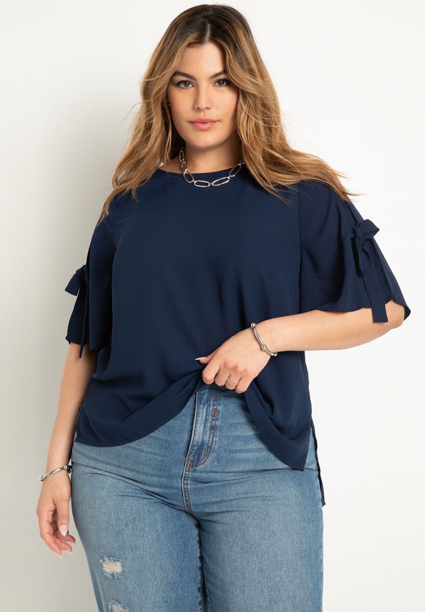 Relaxed Top With Tie Sleeve | Eloquii