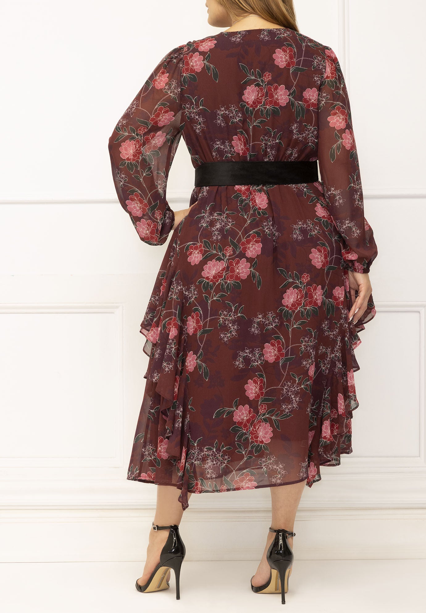 ELOQUII Elements Chiffon Midi Dress With Velvet Belt | Eloquii