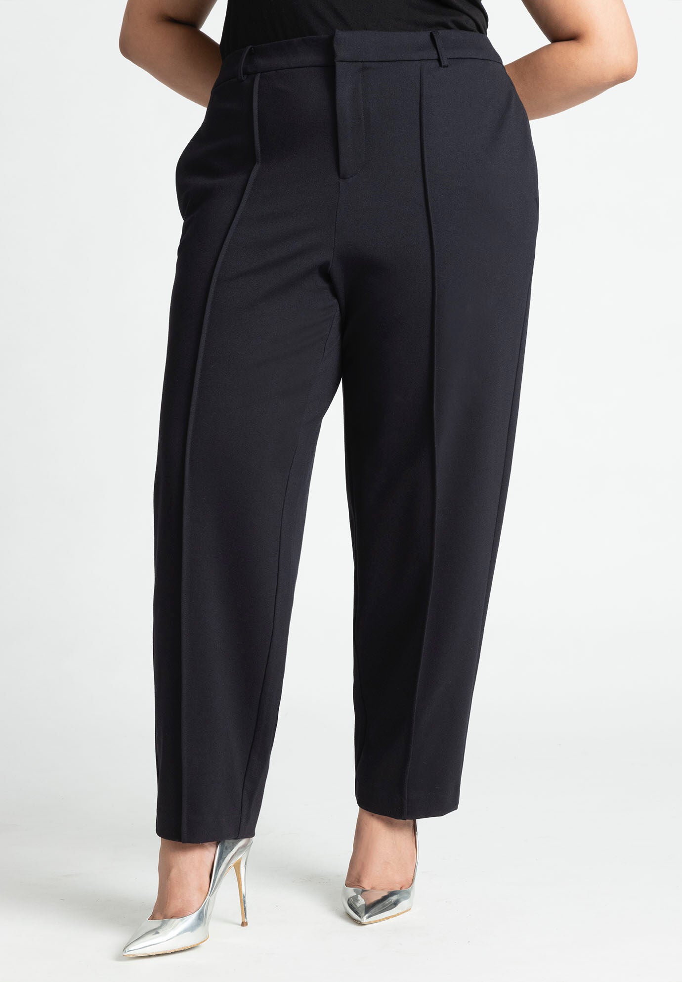 Pintuck Straight Leg Trousers - High Rise Fit, Black Onyx | Eloquii