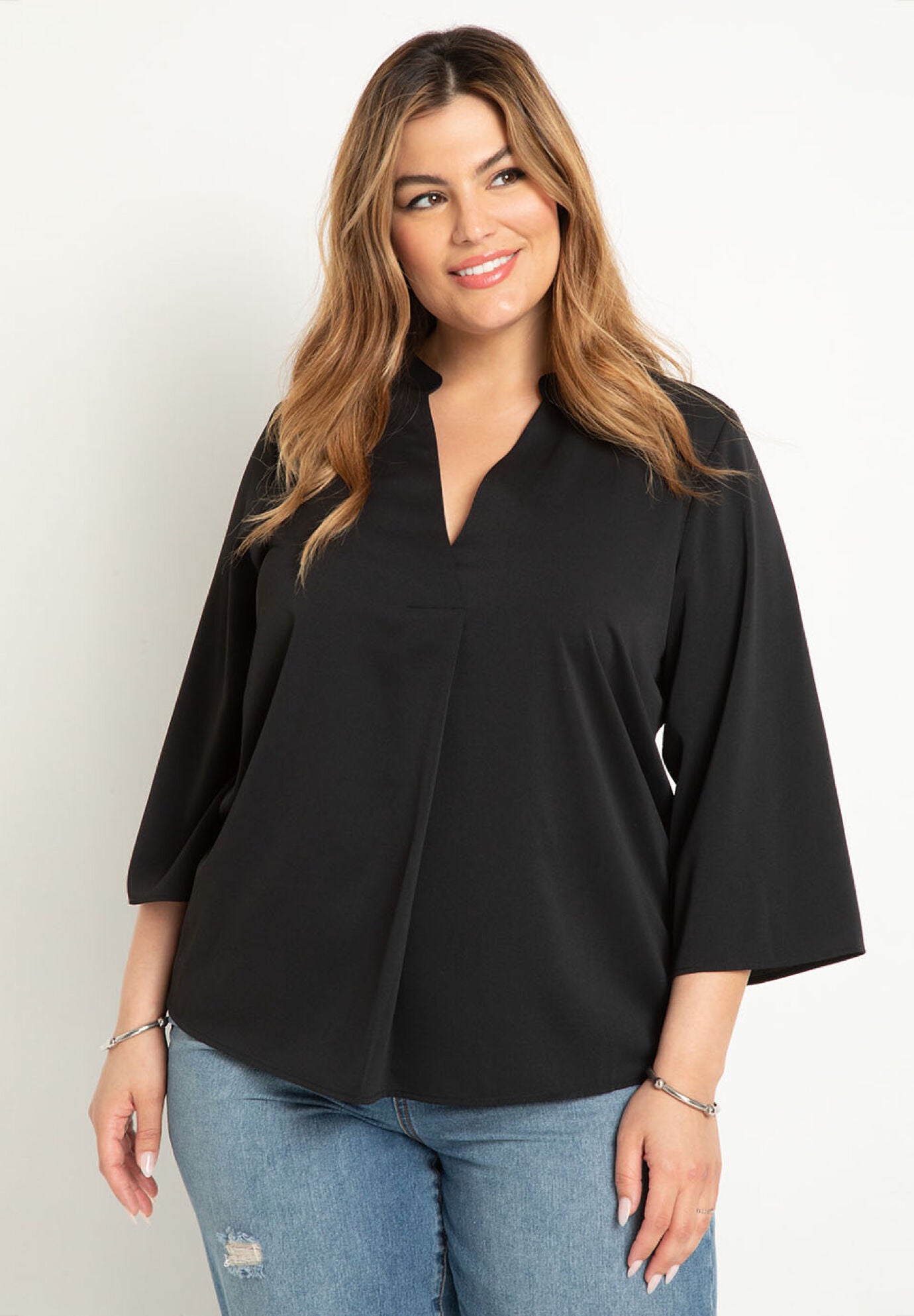Boxy Tunic 3/4 Sleeve - Easy Fit, 4478982 | Eloquii