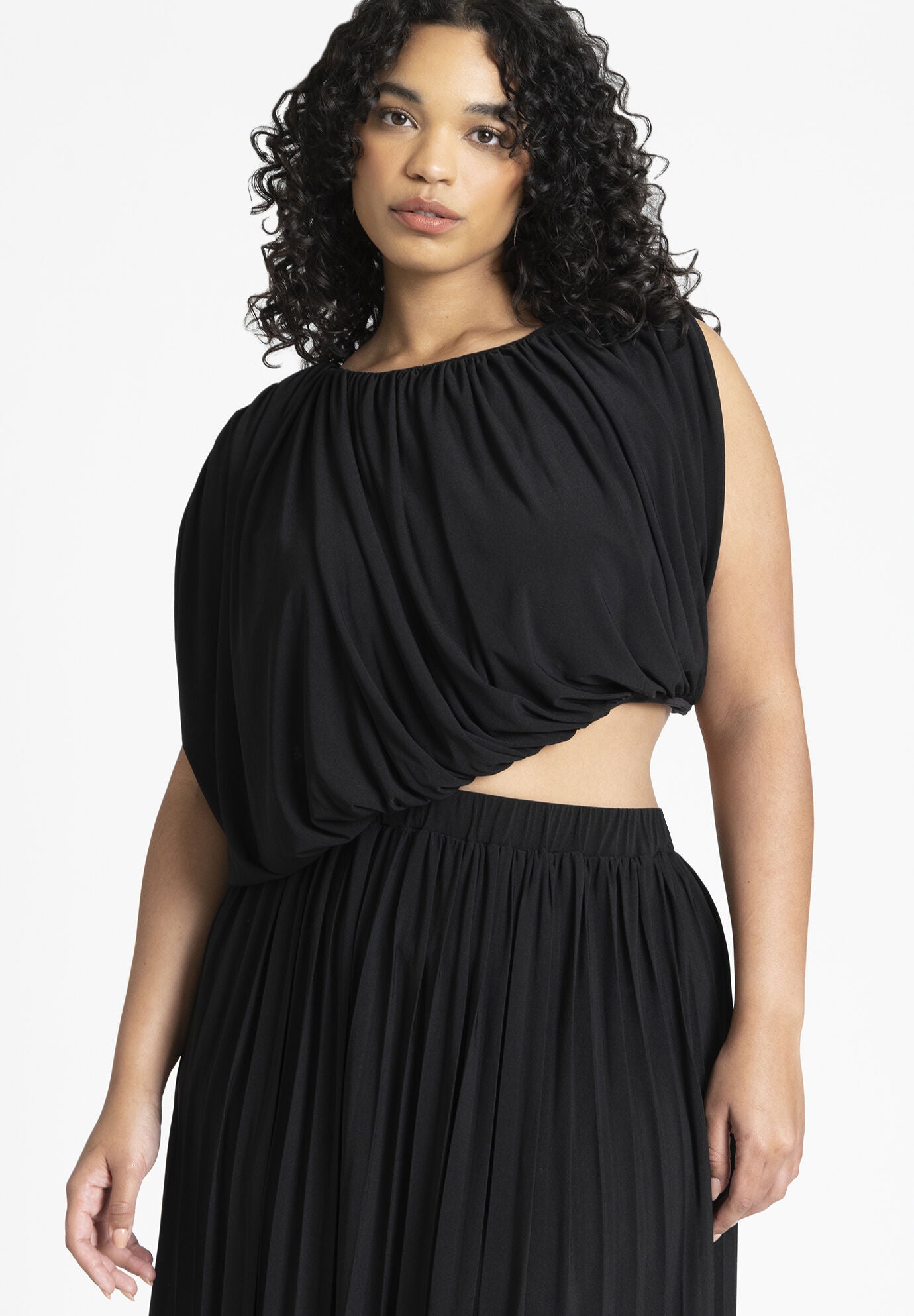 Asym Bodice Maxi Dress with Pleated Skirt, 4491414 | Eloquii