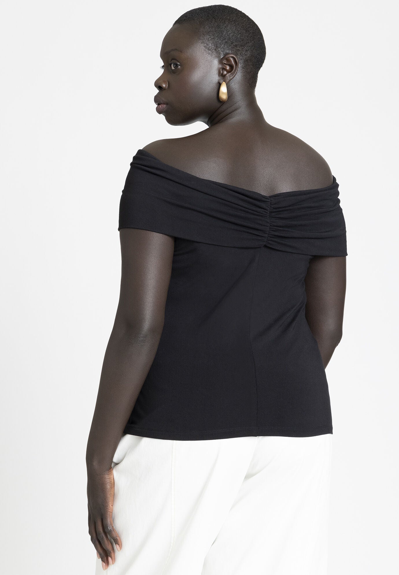 Fold Over Off Shoulder Top - Trendy Knit Fashion, Black Onyx | Eloquii