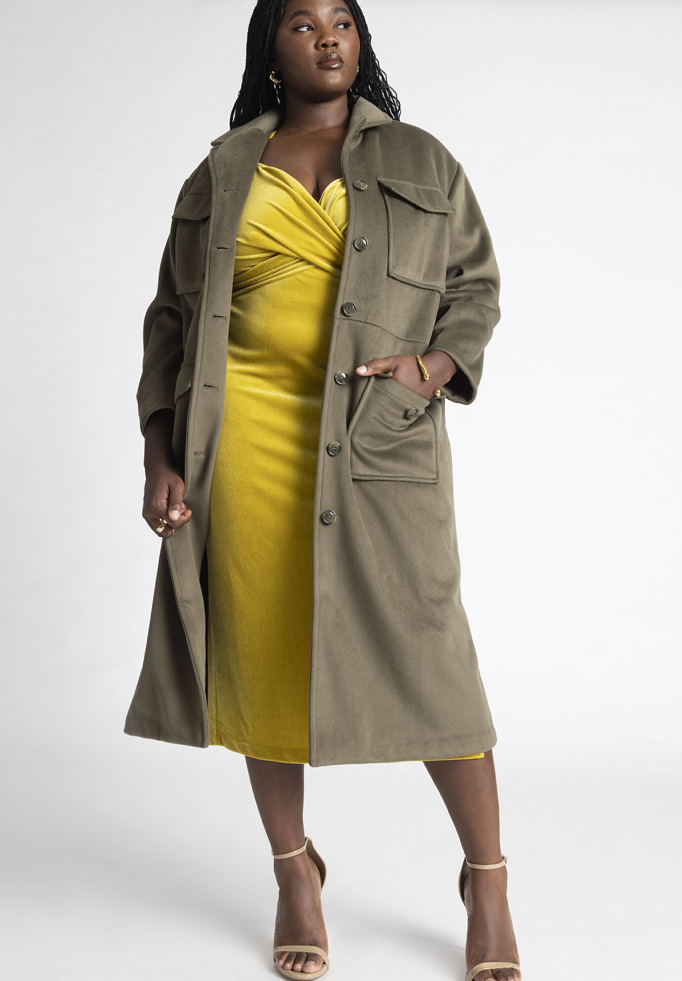 Utilitarian Patch Pocket Coat - Oversized Fit, Ivy Green | Eloquii
