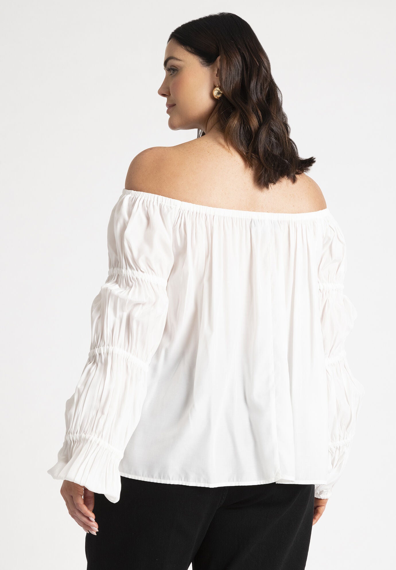 Off-The-Shoulder Blouse with Puff Sleeves, Pearl | Eloquii