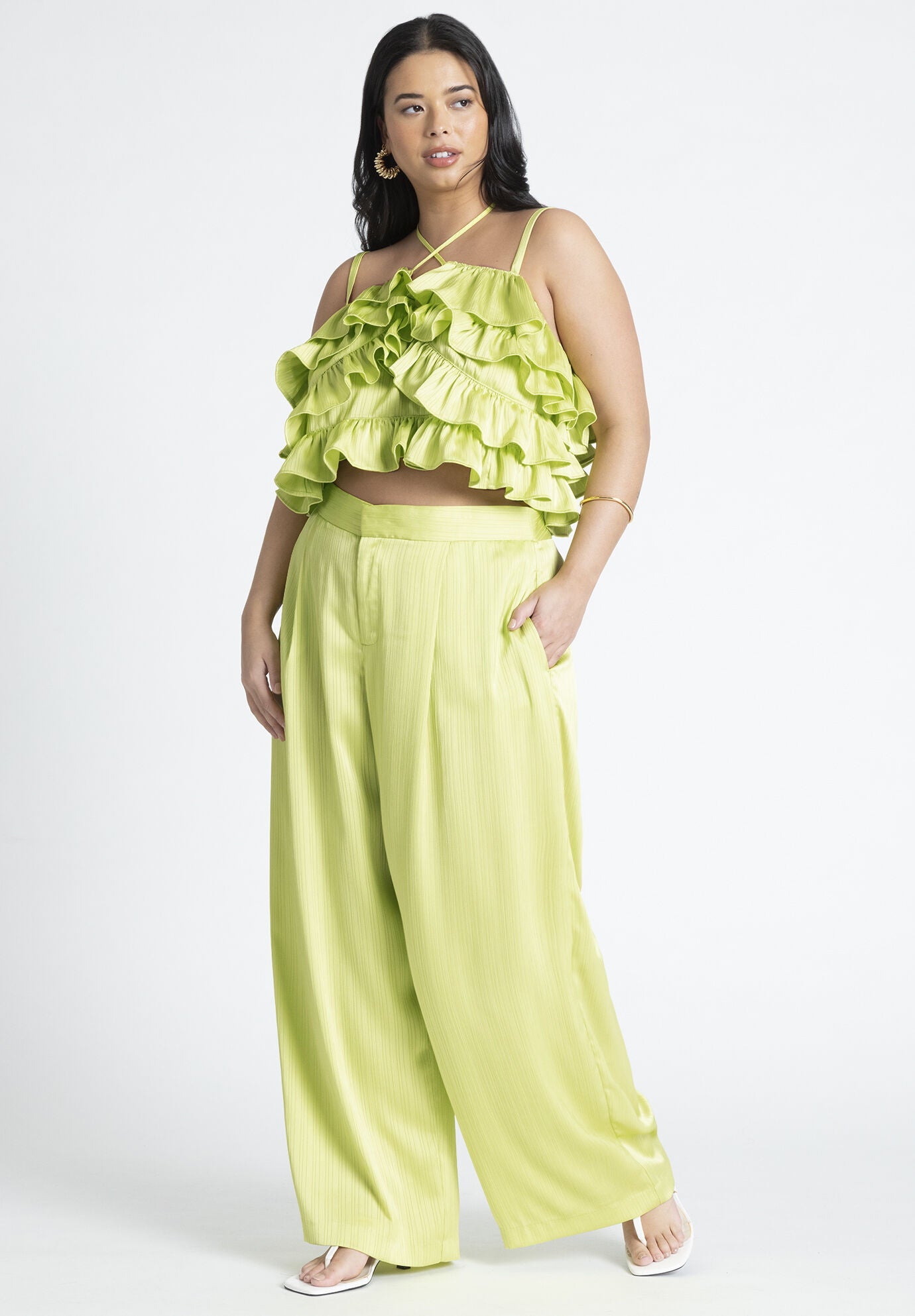 Ruffle Layered Top - Adjustable Tie Tank, Wild Lime | Eloquii