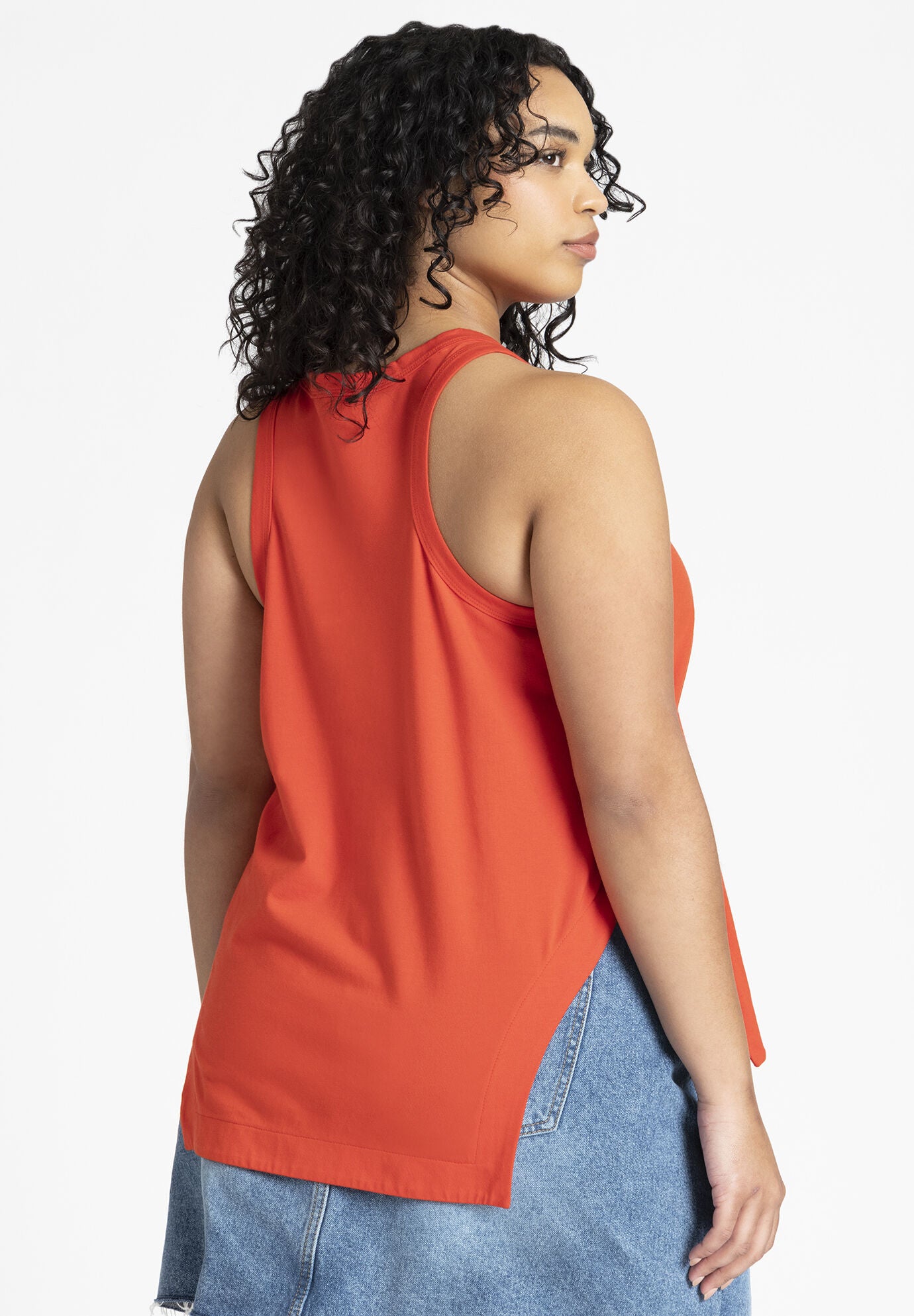 Scooped Hem Tank Top - Stretch Knit Fabric, Orange | Eloquii