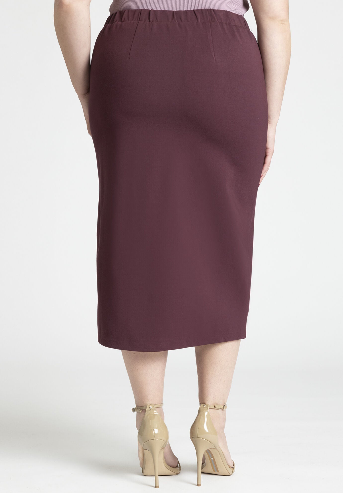 Side Placket Skirt | Stretch Knit Fashion, Vineyard Wine | Eloquii