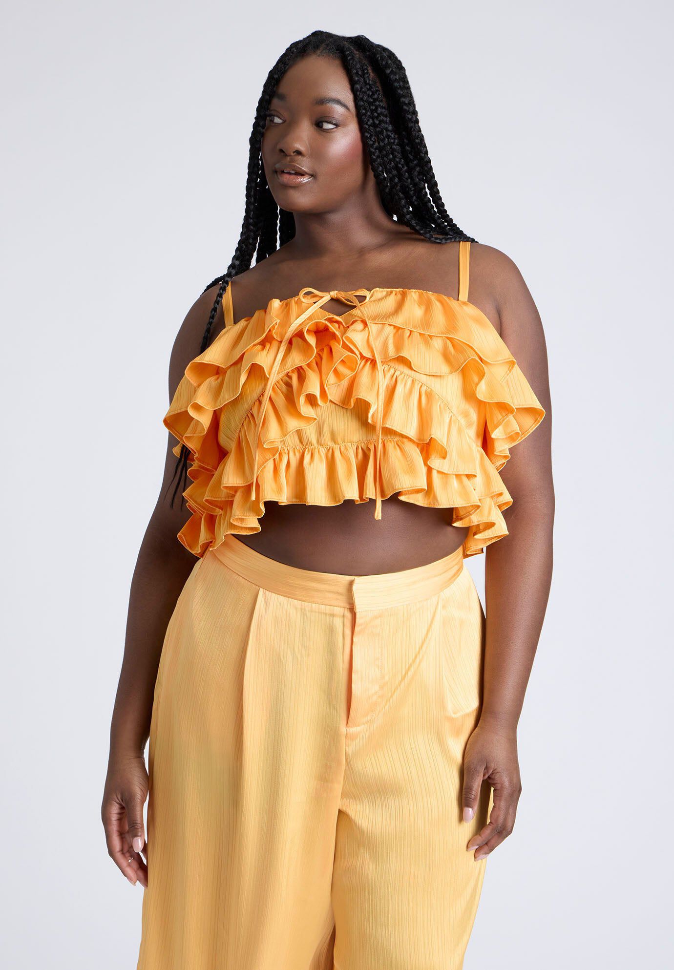 Ruffle Layered Top - Adjustable Tie Tank, Dried Apricot | Eloquii