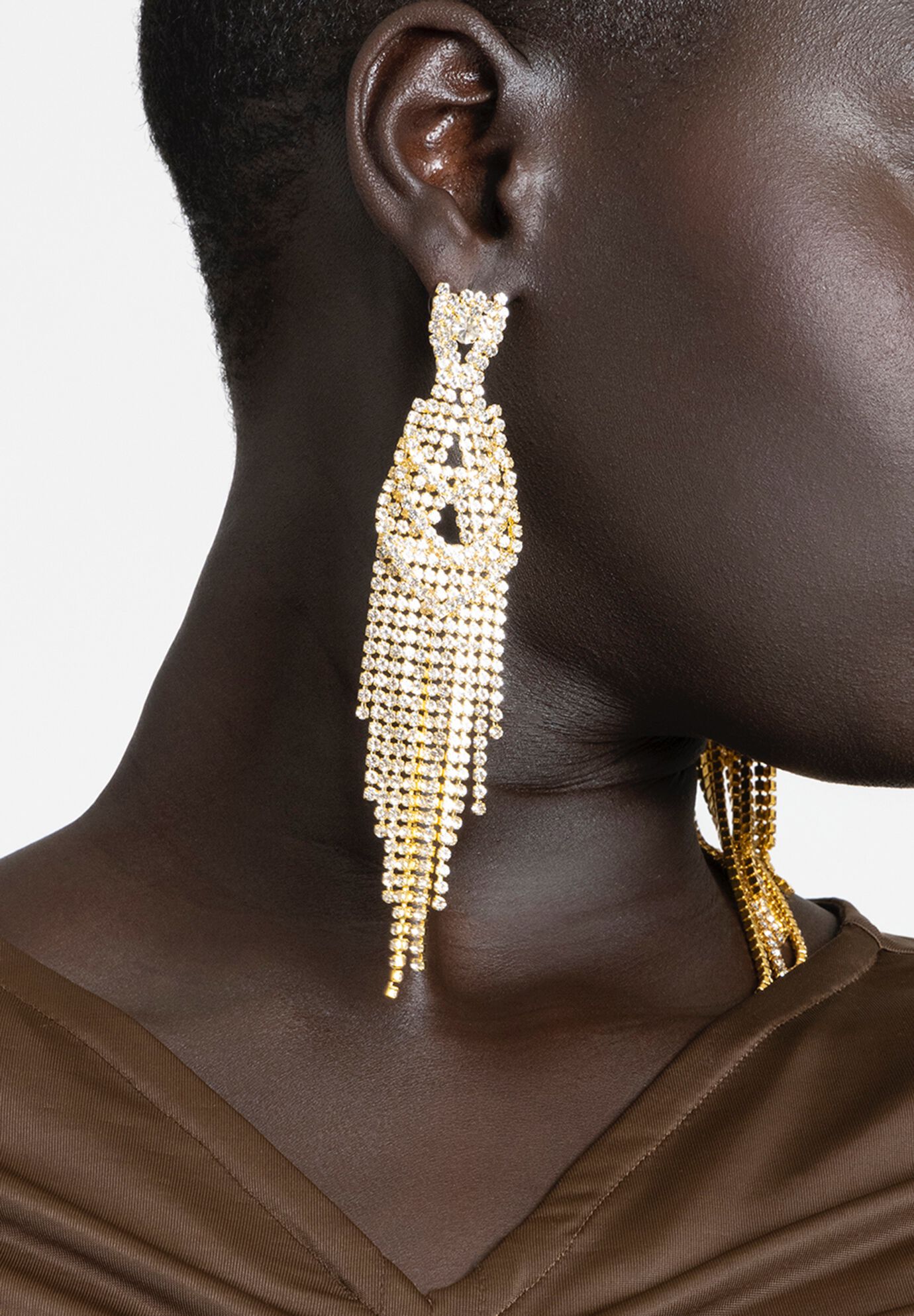 Sparkle Fringe Drop Earring 12.8cm Length, Gold | Eloquii