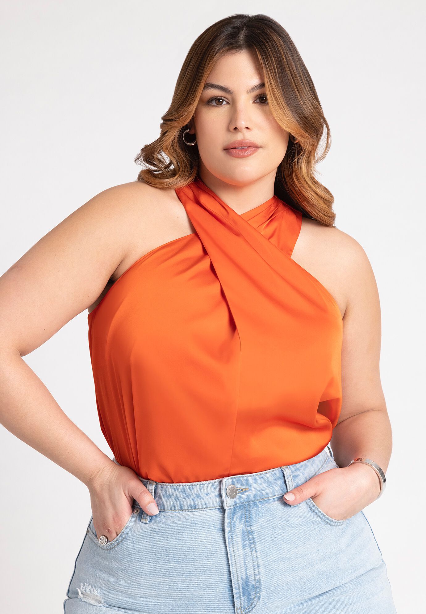 Halter Neck Satin Top - Easy Fit, Firecracker | Eloquii