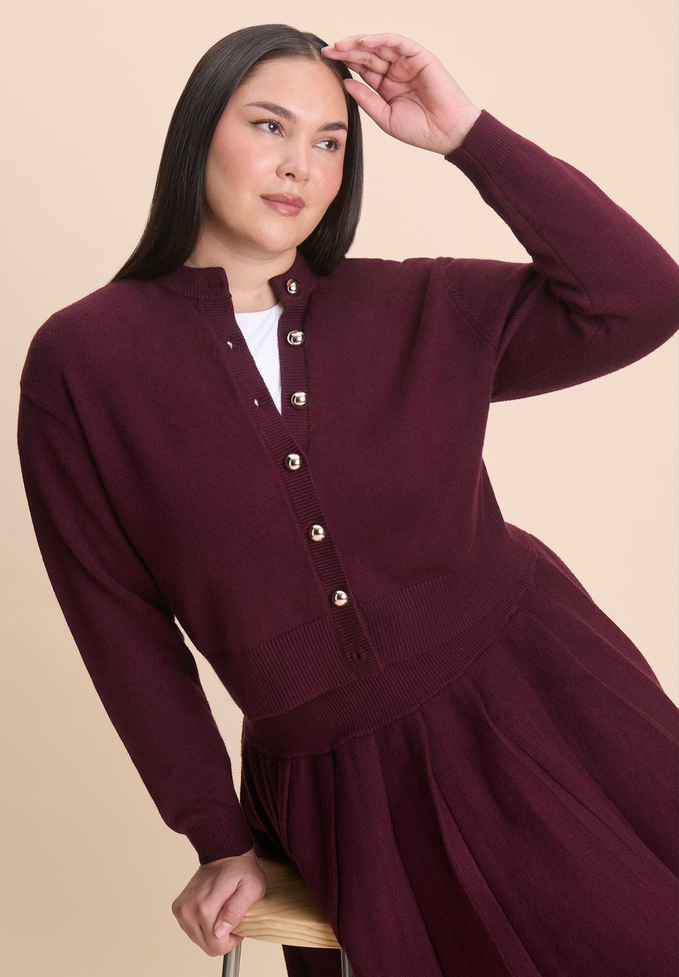 Gold Button Cropped Cardigan | ELOQUII