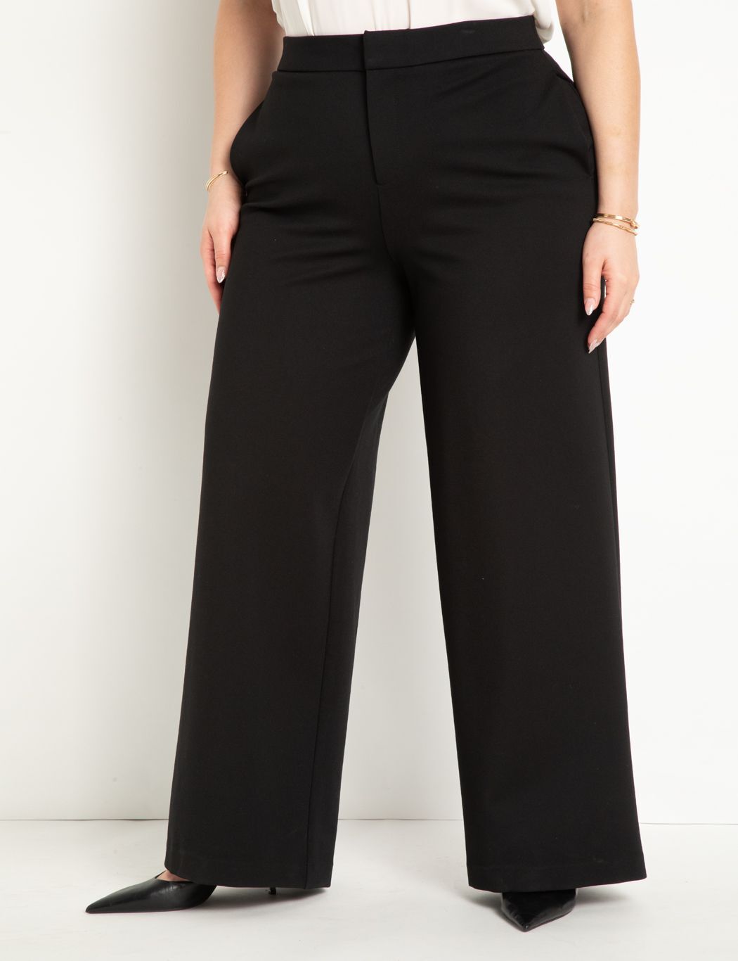 Wide Leg Stretch Work Pant - Ultimate Style, Totally Black | Eloquii