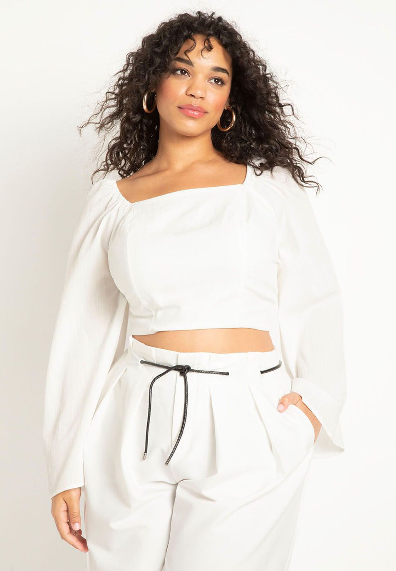 Tie Back Cropped Linen Top | Eloquii