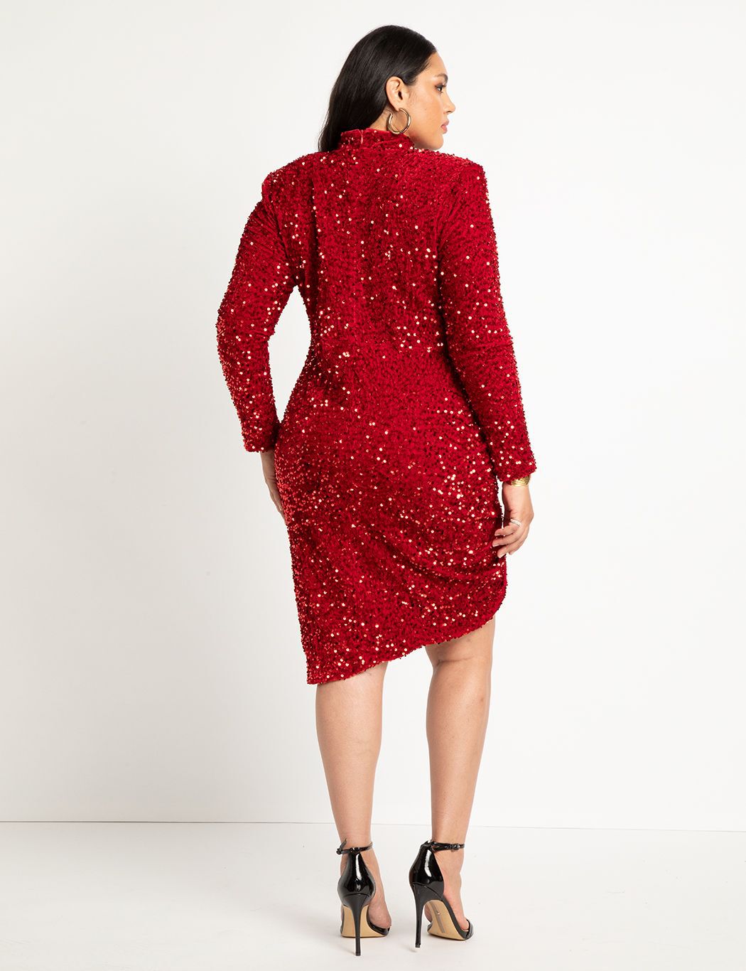 Ruched Sequin Dress - Mock Neck Mini, Savvy Red | Eloquii