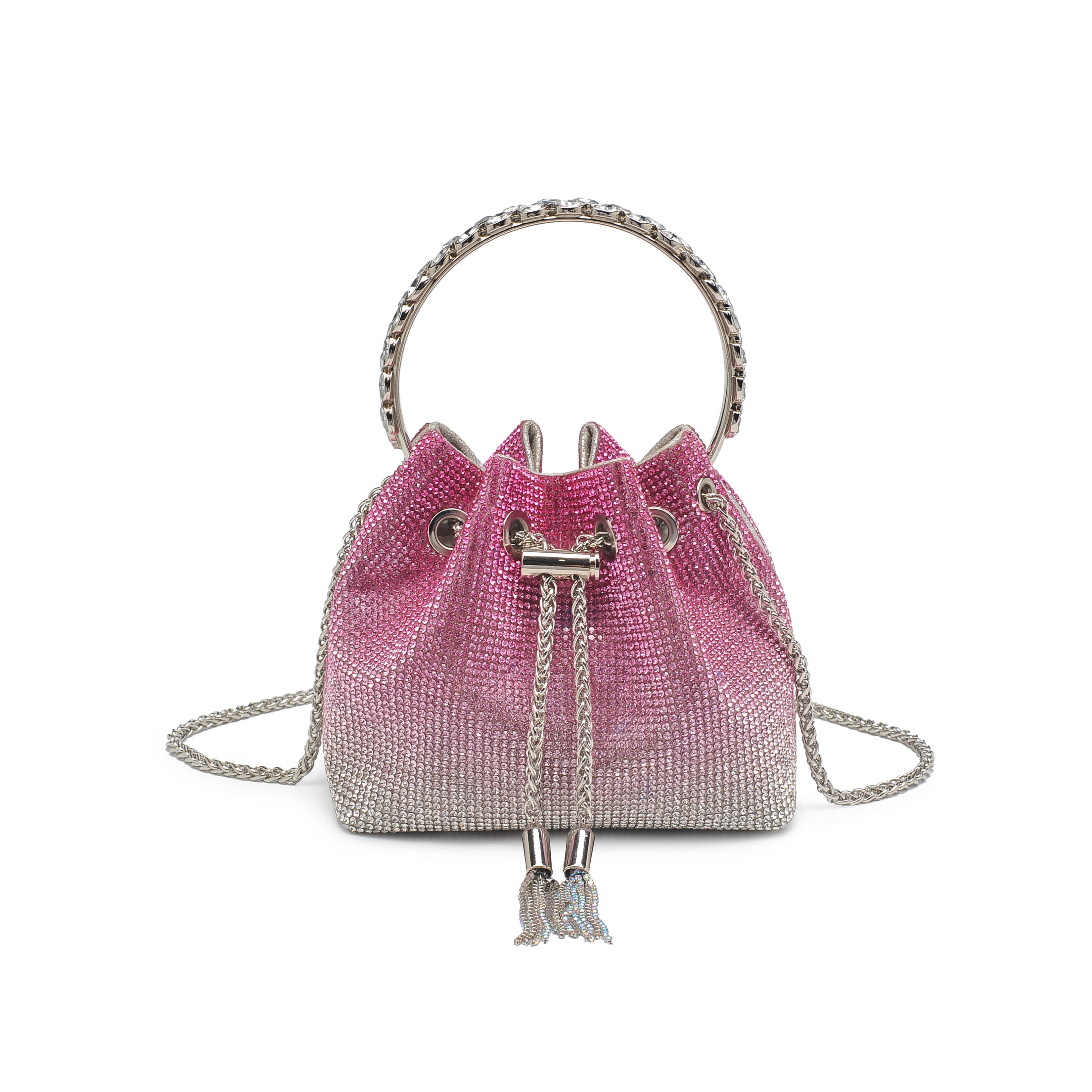 Vontrice Rhinestone Evening Bag with Tassels, Pink Ombre | Eloquii
