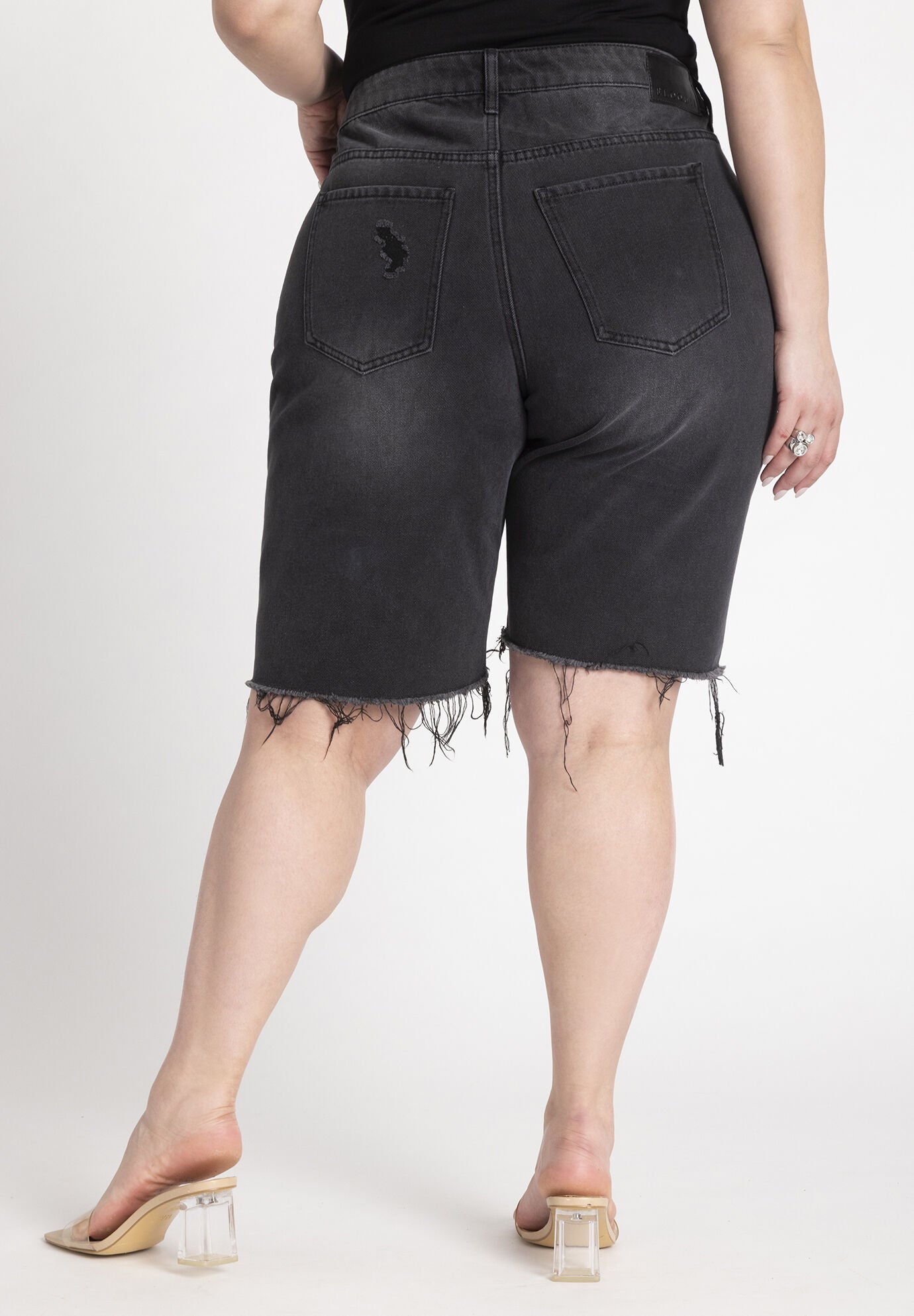 Mid-Stretch City Short with Frayed Hem, Washed Black | Eloquii