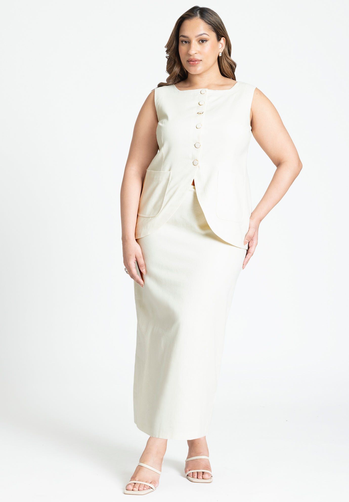 Linen Column Skirt with Back Slit Maxi, 4484955 | Eloquii