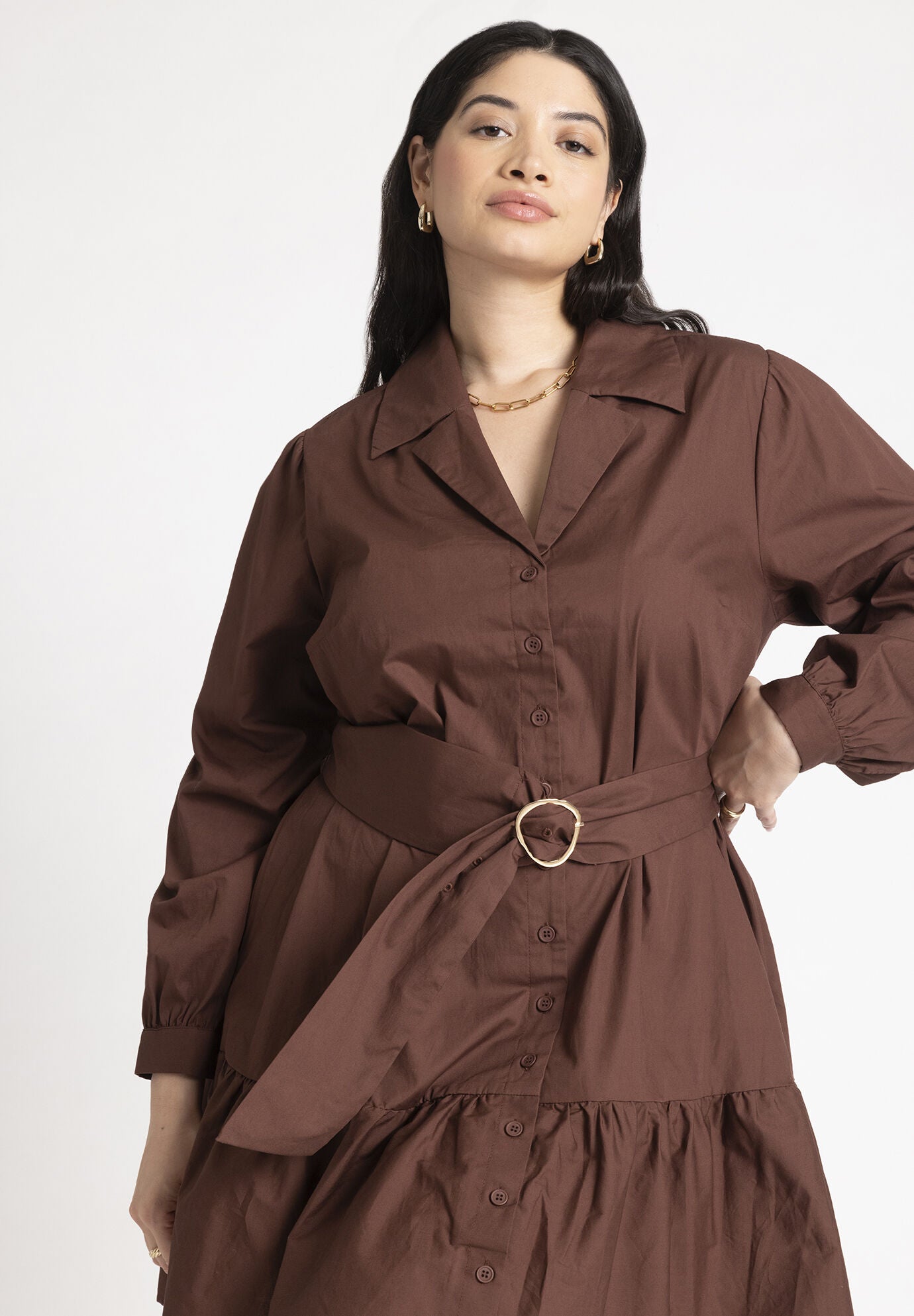 Mini Shirt Dress with Belt, 100% Cotton, Easy Fit, 4485028 | Eloquii