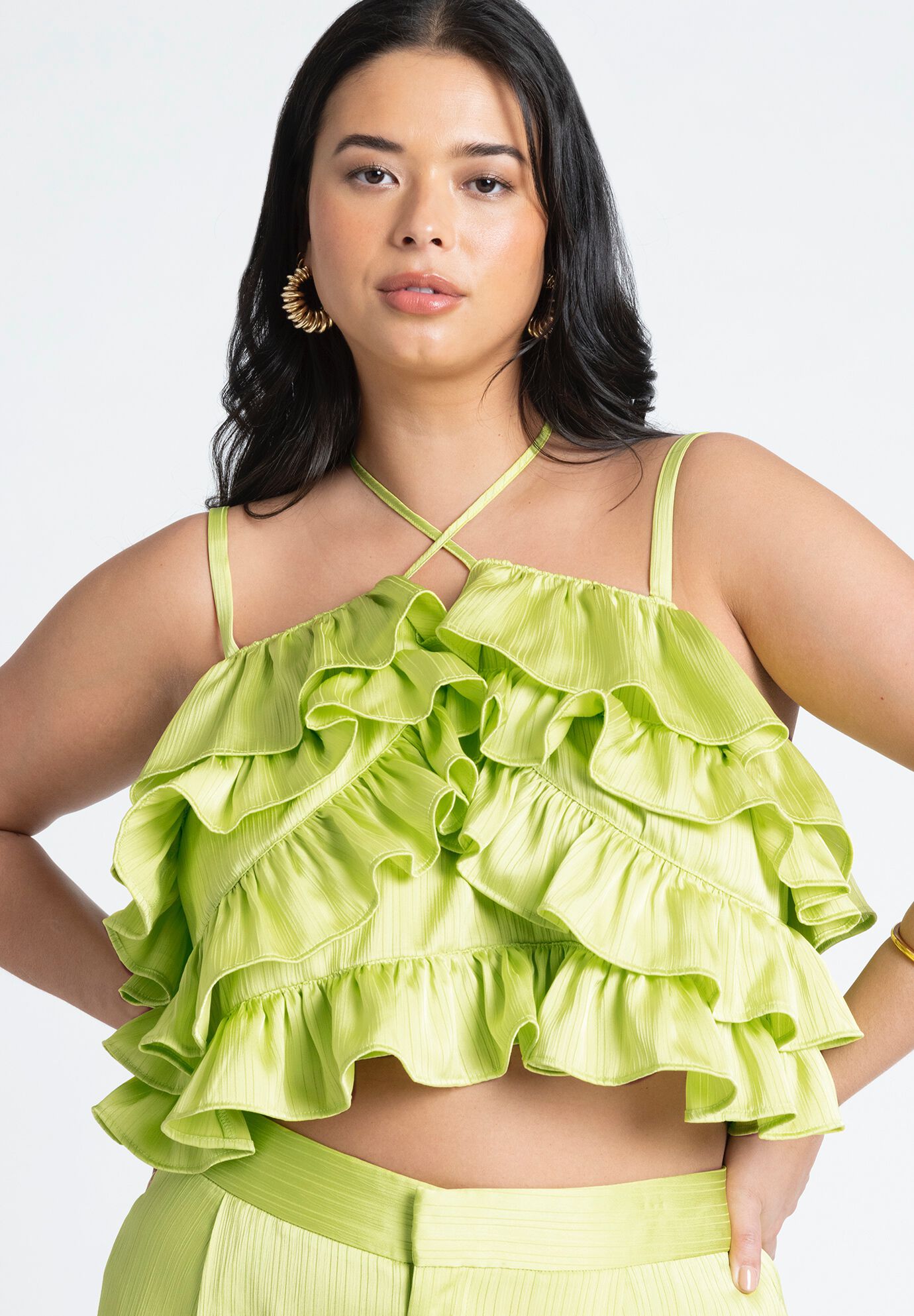 Ruffle Layered Top - Adjustable Tie Tank, 4485050 | Eloquii
