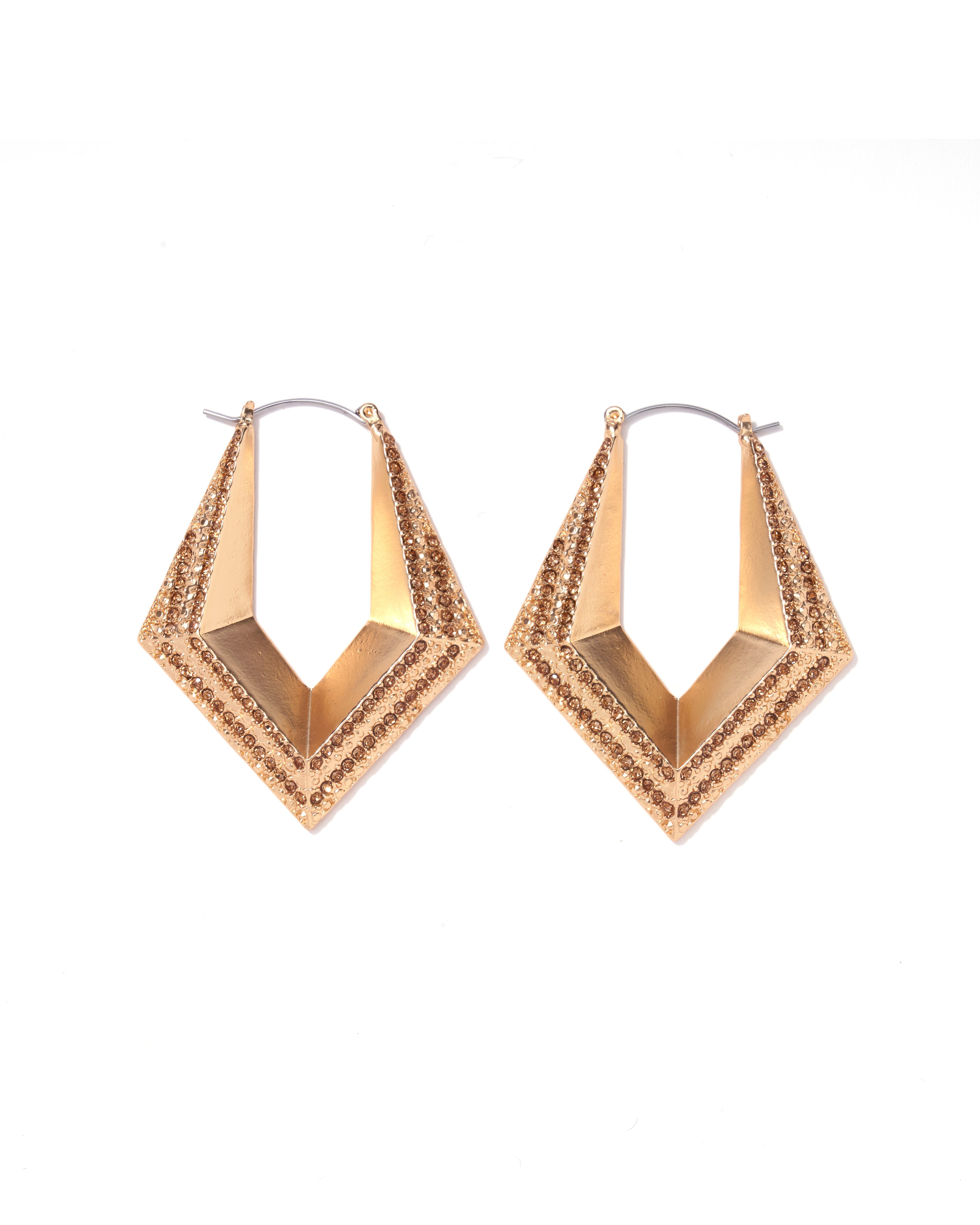 Angular Sparkle Hoop Earring for Women, Gold | Eloquii
