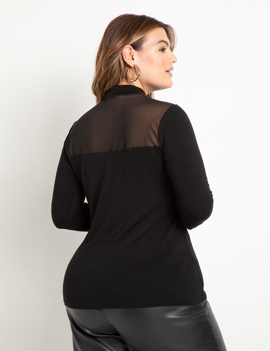 Mesh Yoke Mock Neck Top - Snug Fit Chic, 4473100 | Eloquii