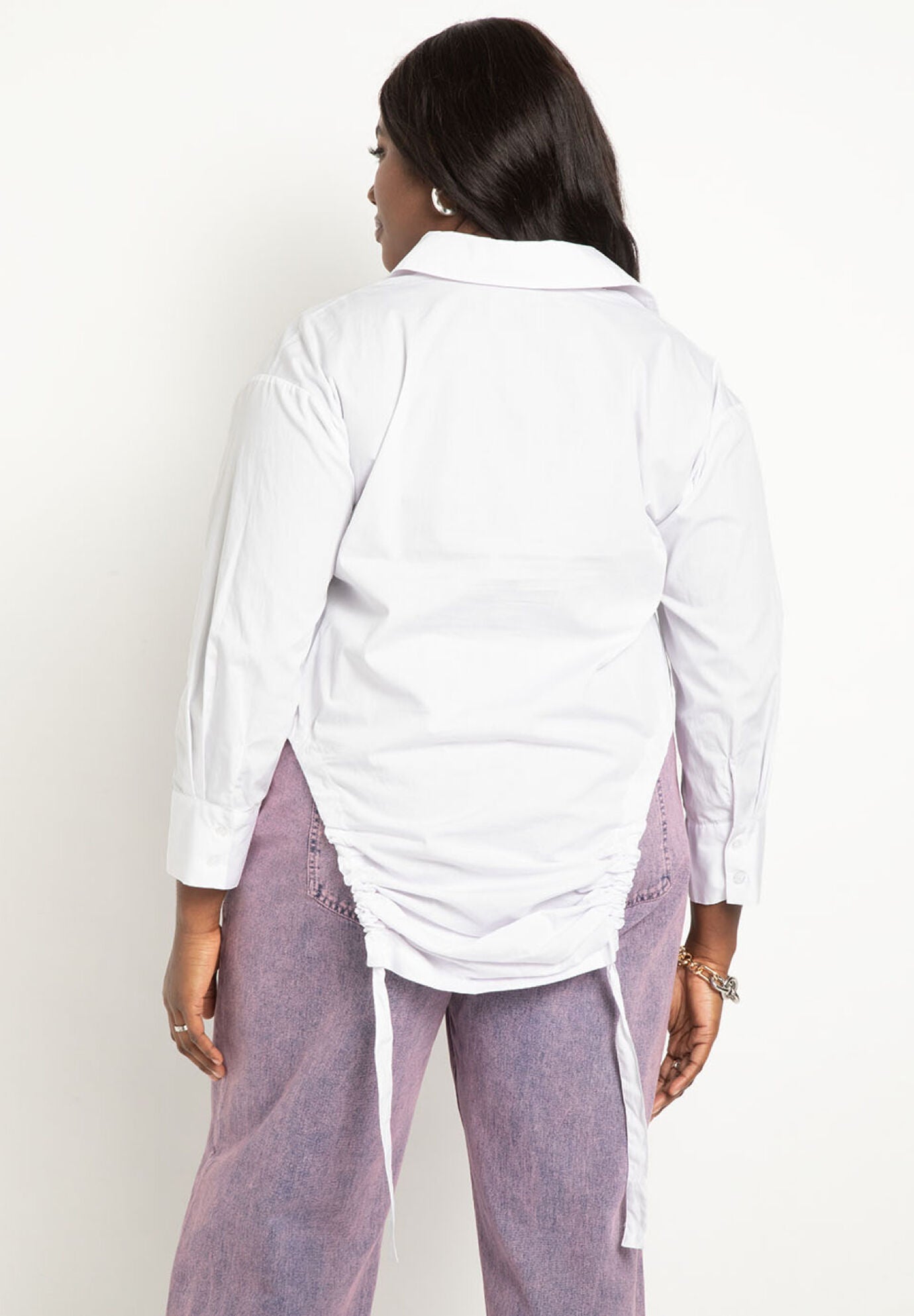 Tunnel Cutout Hem Button Down Shirt | Eloquii
