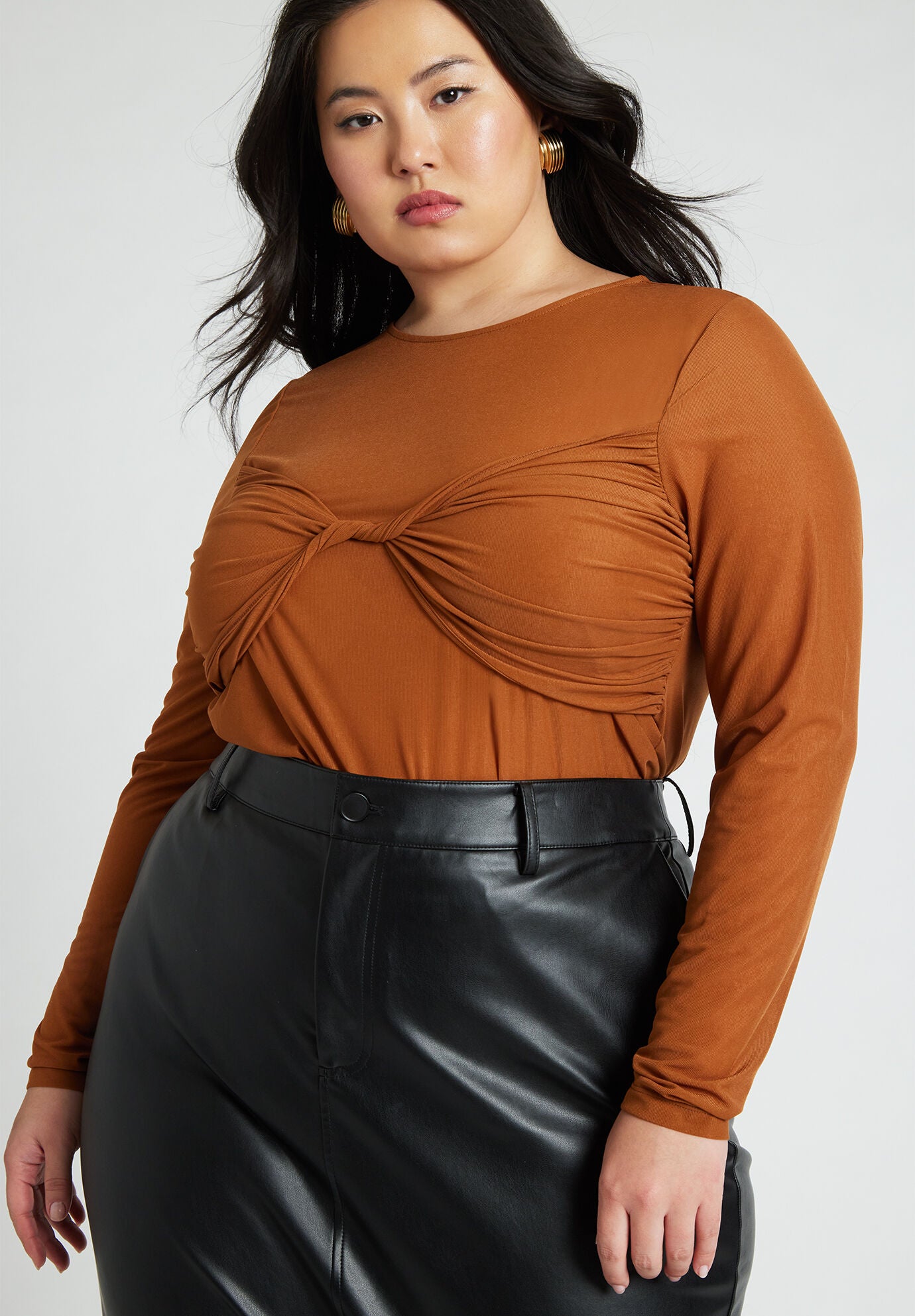 Knit Crew Neck Bust Detail Top, 4480082 | Eloquii