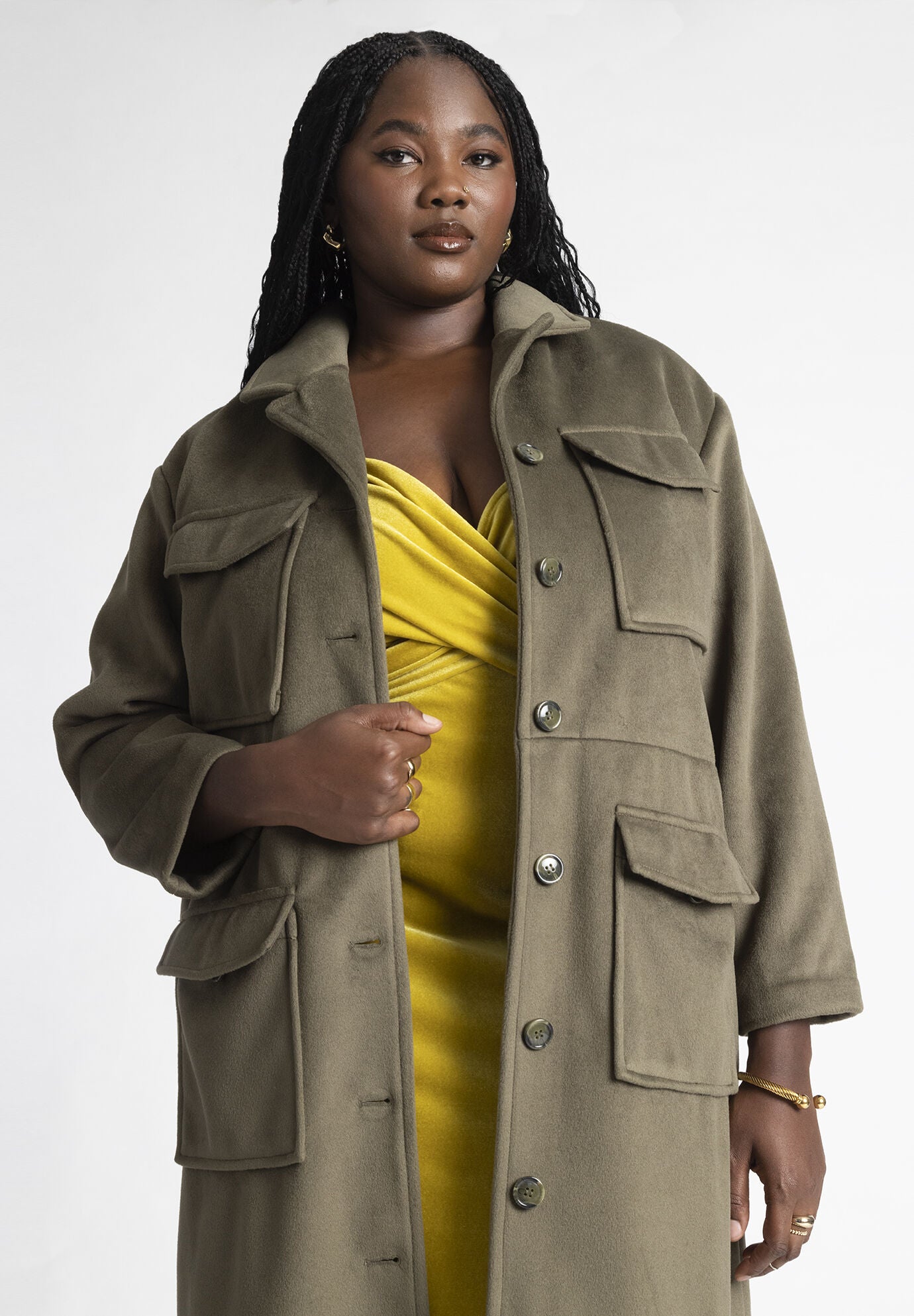 Utilitarian Patch Pocket Coat - Oversized Fit, Ivy Green | Eloquii