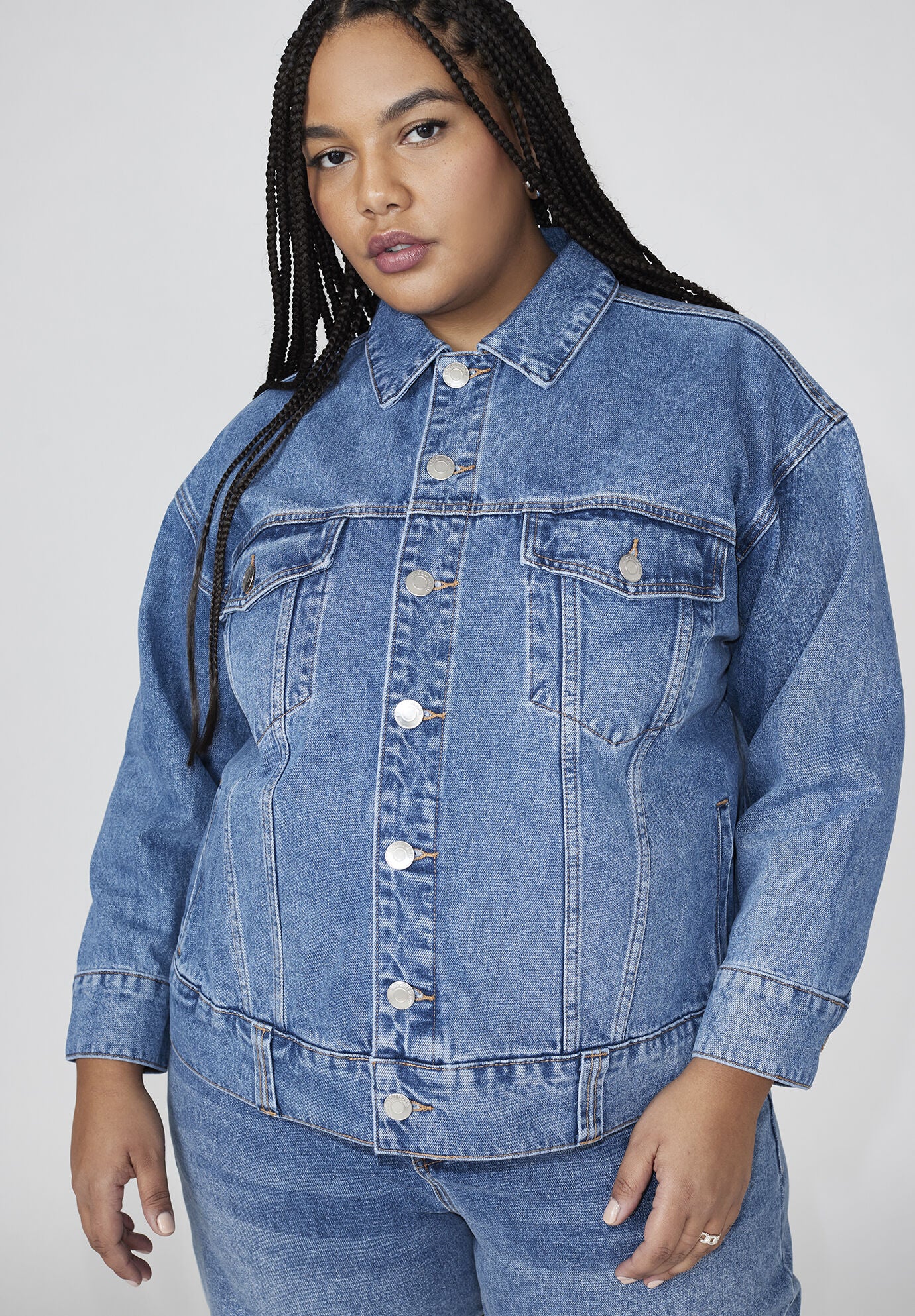 Denim Jacket - Oversized Fit with Belt Loops, Medium Wash | Eloquii