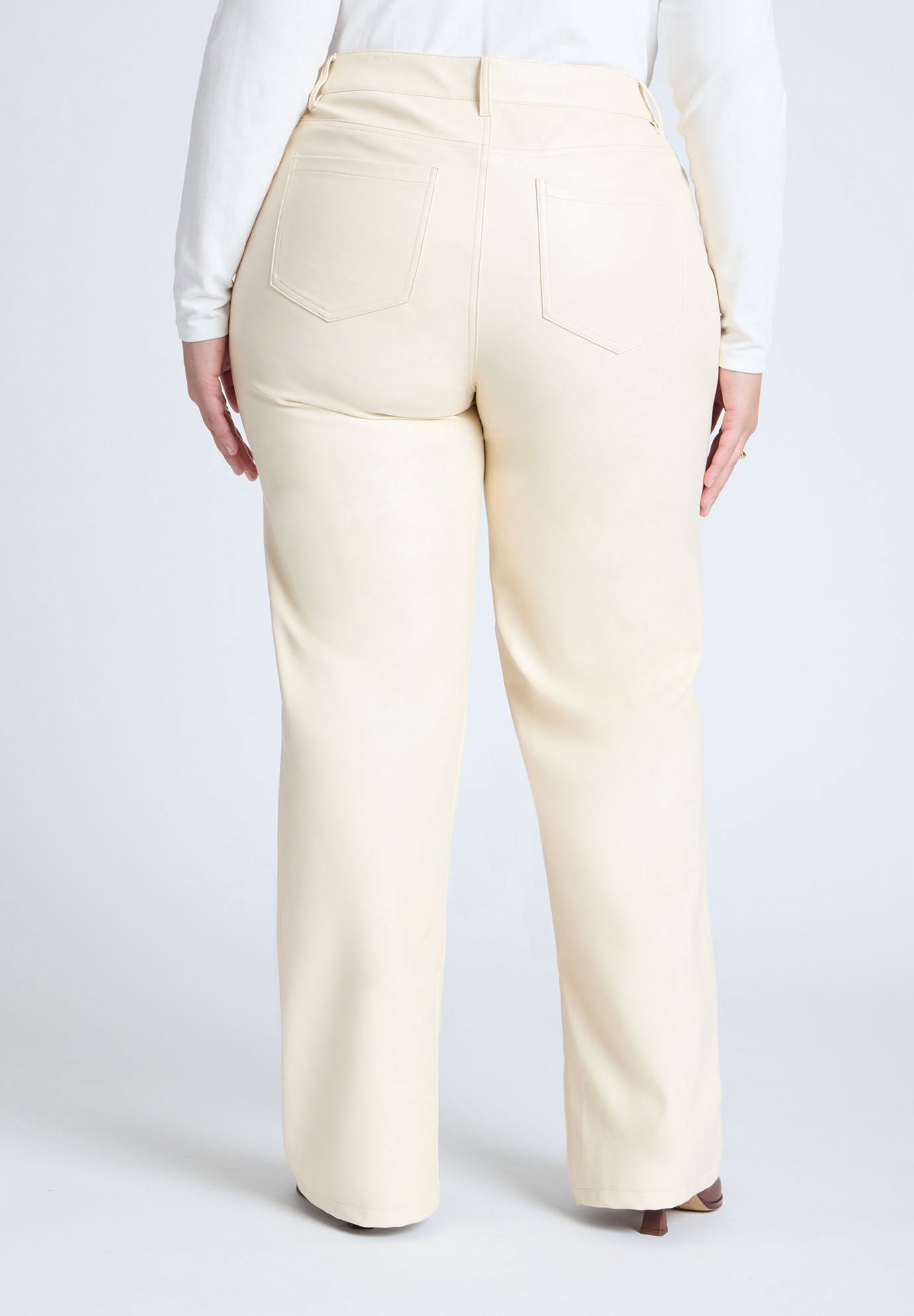 Slit Hem Faux Leather Pant - Contour Waistband, Ecru | Eloquii