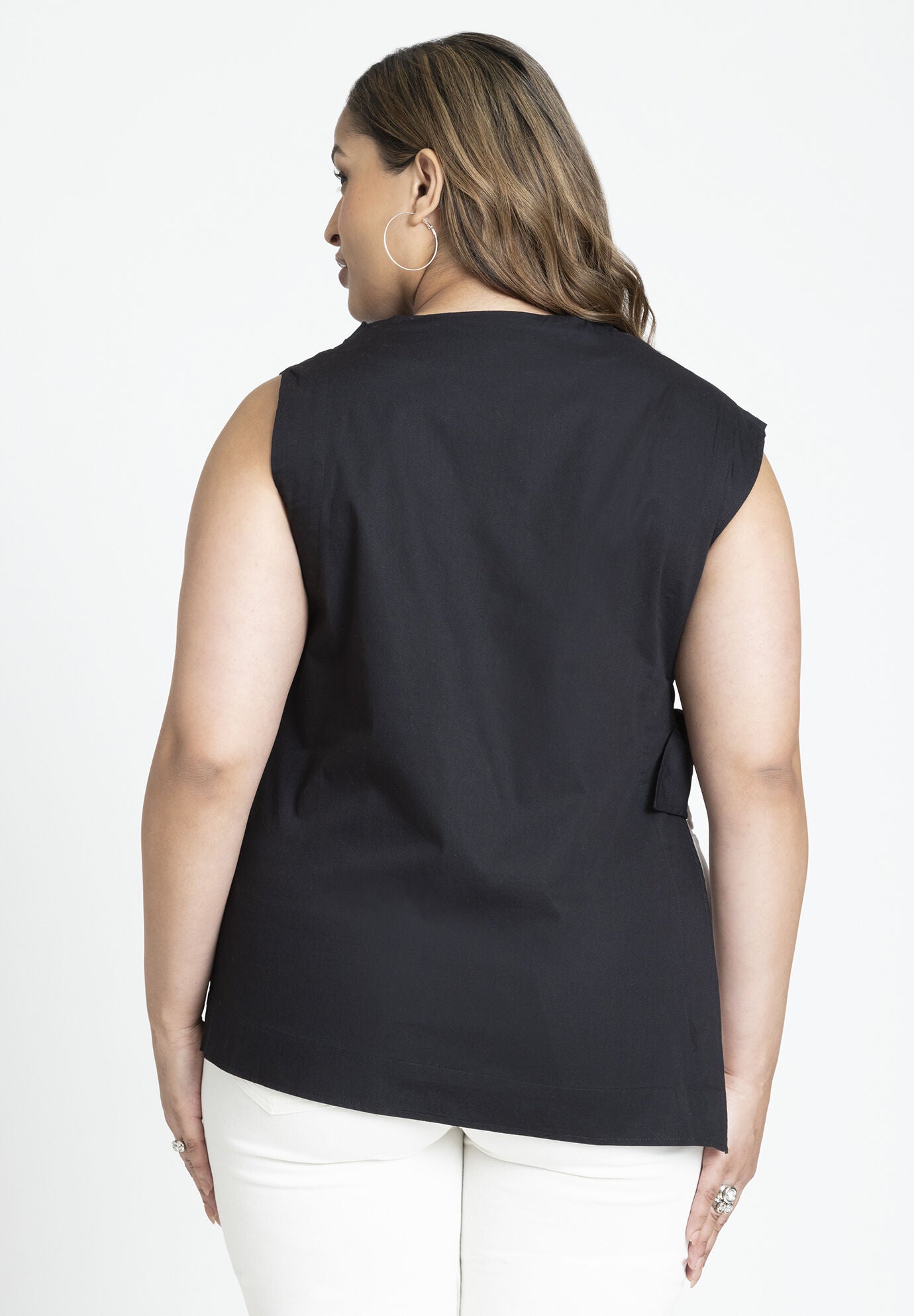 Asym Tie Top 100% Cotton Relaxed Fit, Black Onyx | Eloquii