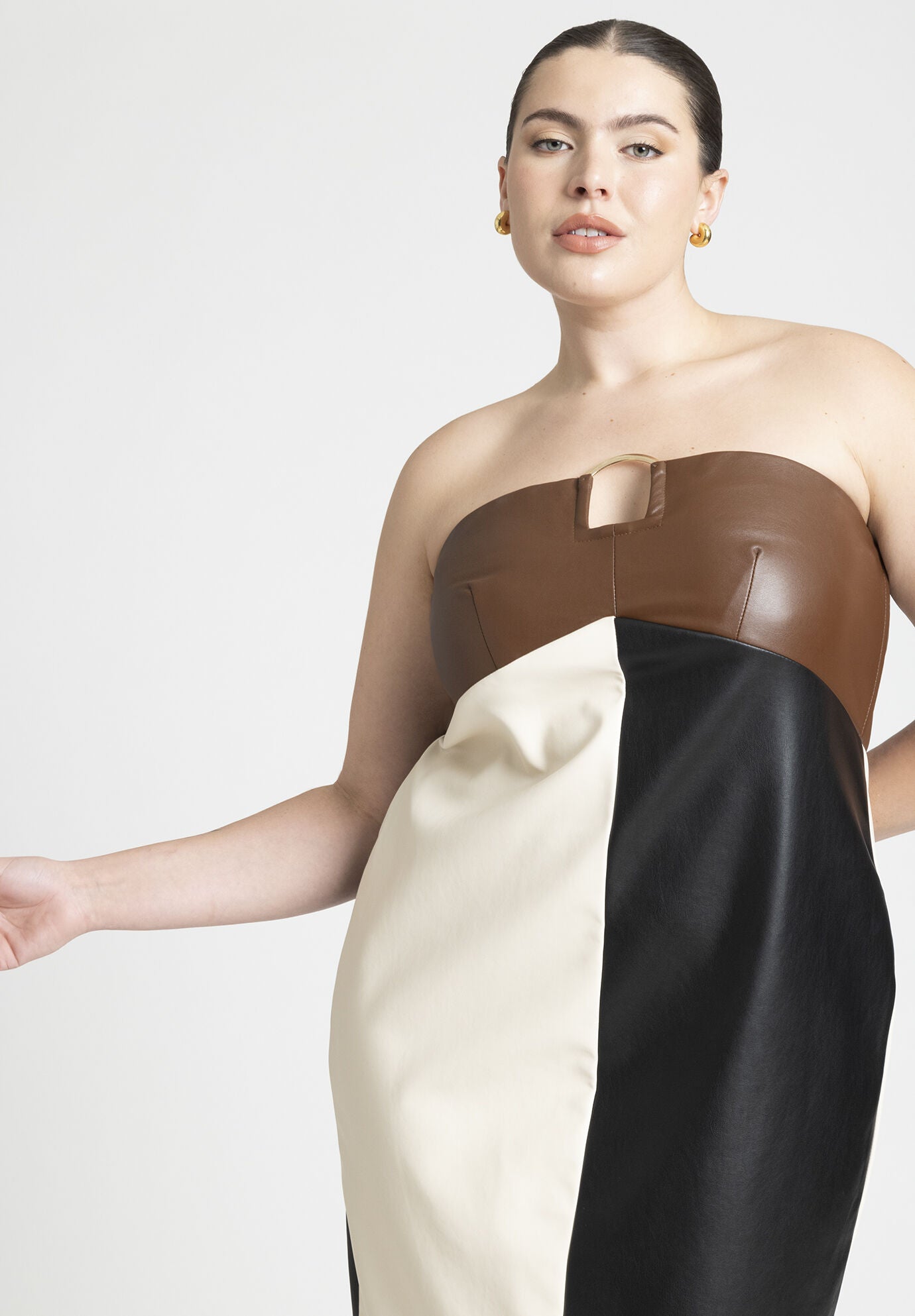 Leather Colorblocked Dress - Ankle Length, 4485476 | Eloquii