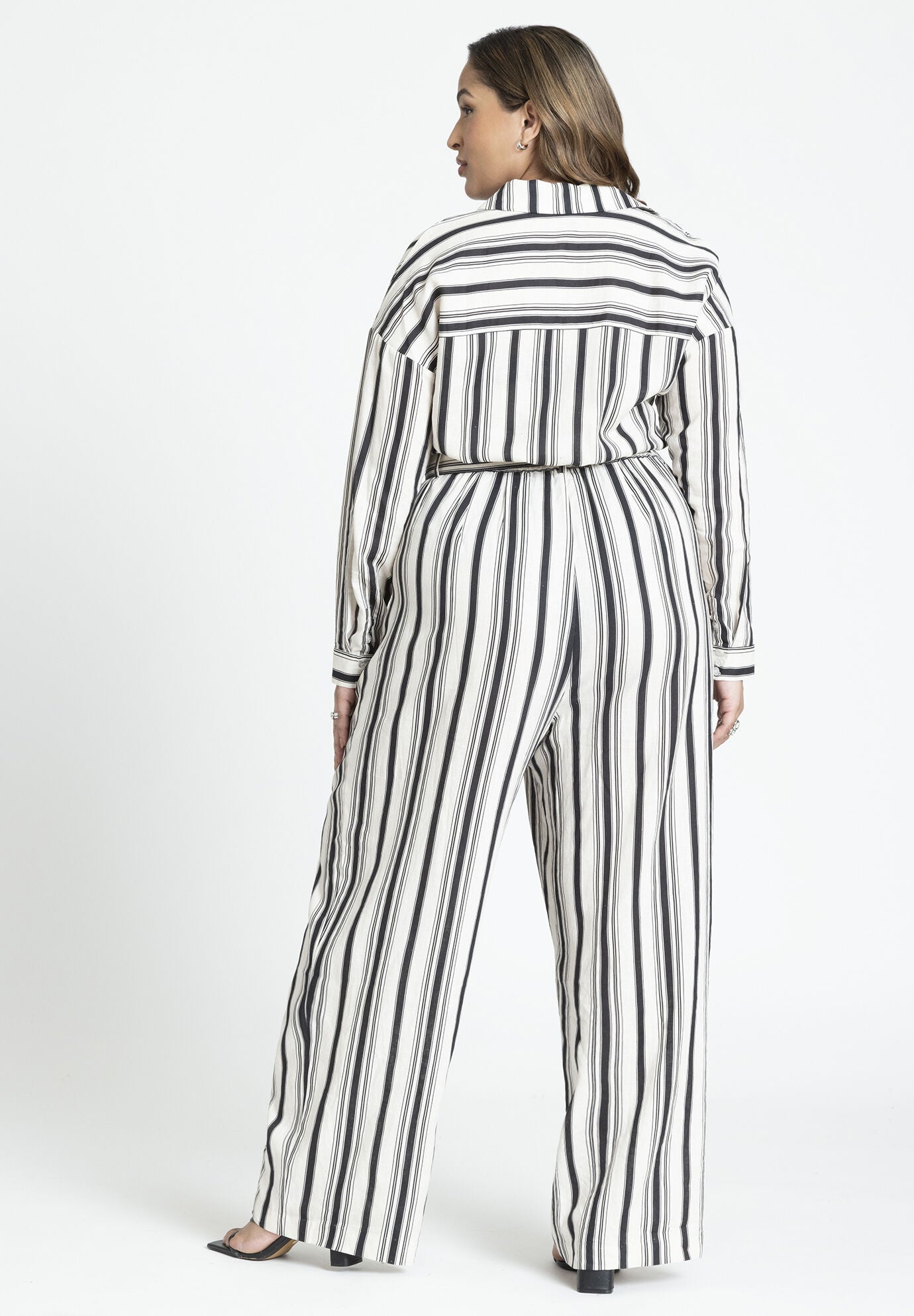 Striped Jumpsuit With Belt and Full-Length Inseam, Muse Banker Stripe ...