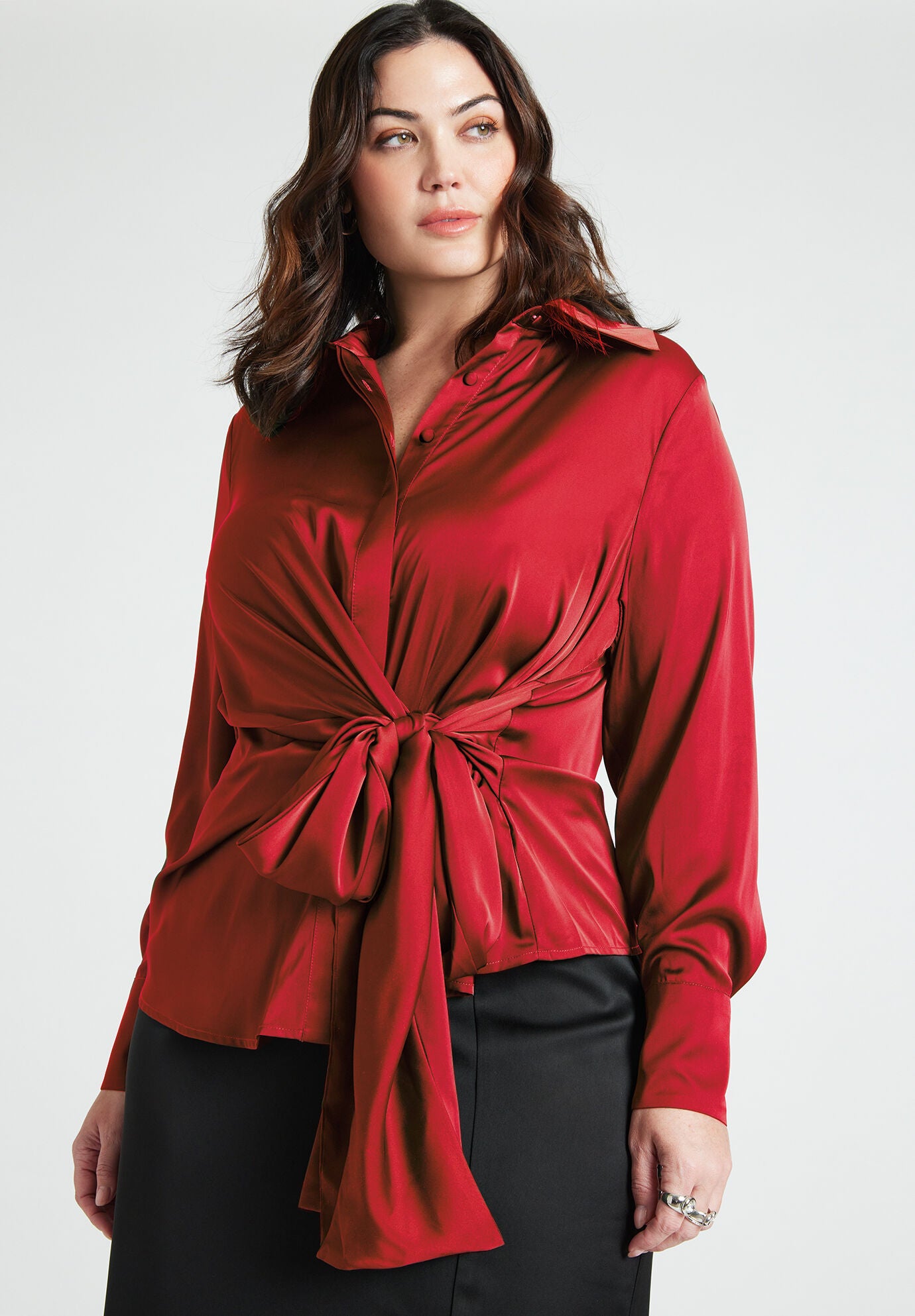 Satin Bow-Tie Blouse - Relaxed Fit, 4474532 | Eloquii