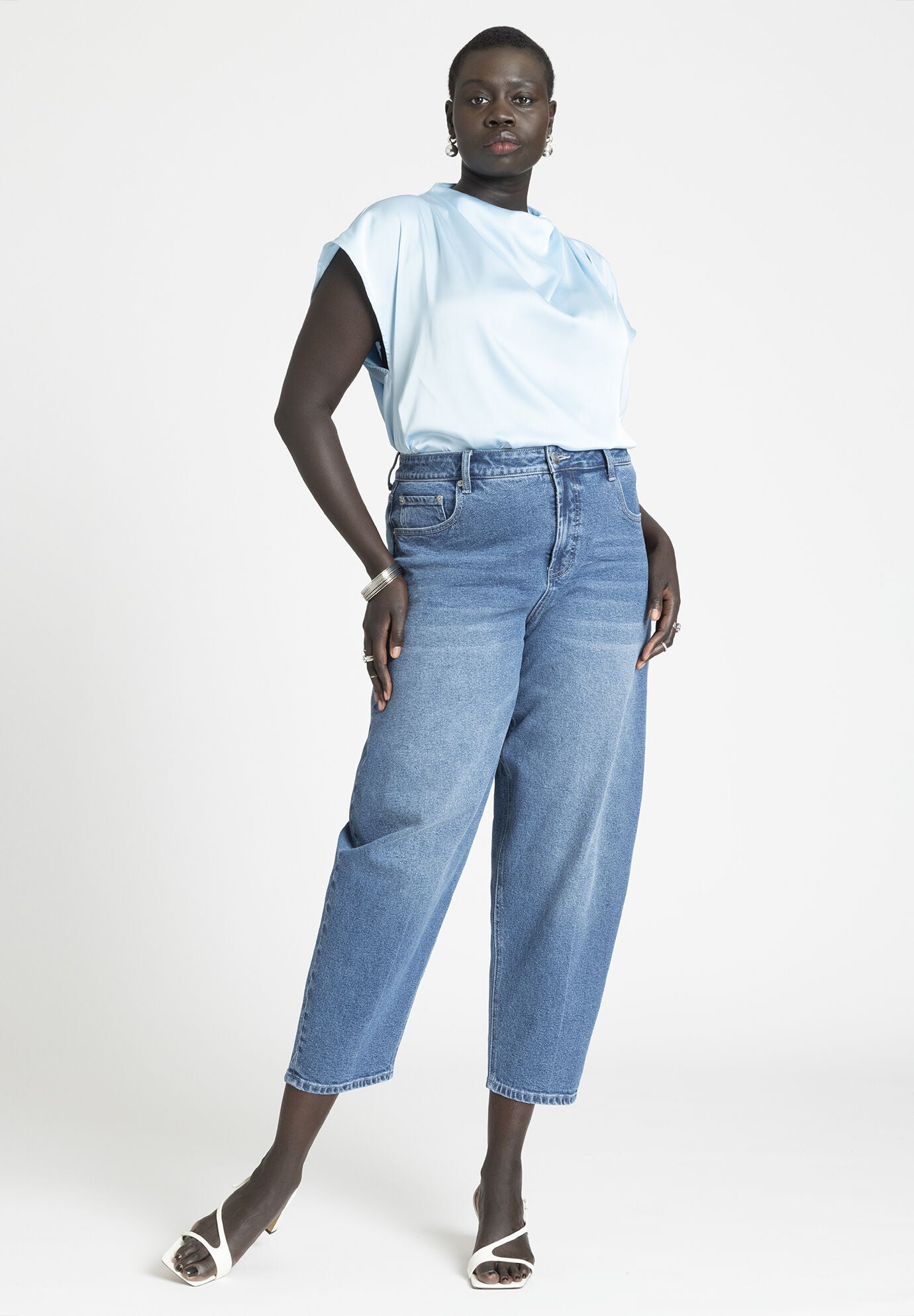 Pleat Detail Satin Shirt | Eloquii