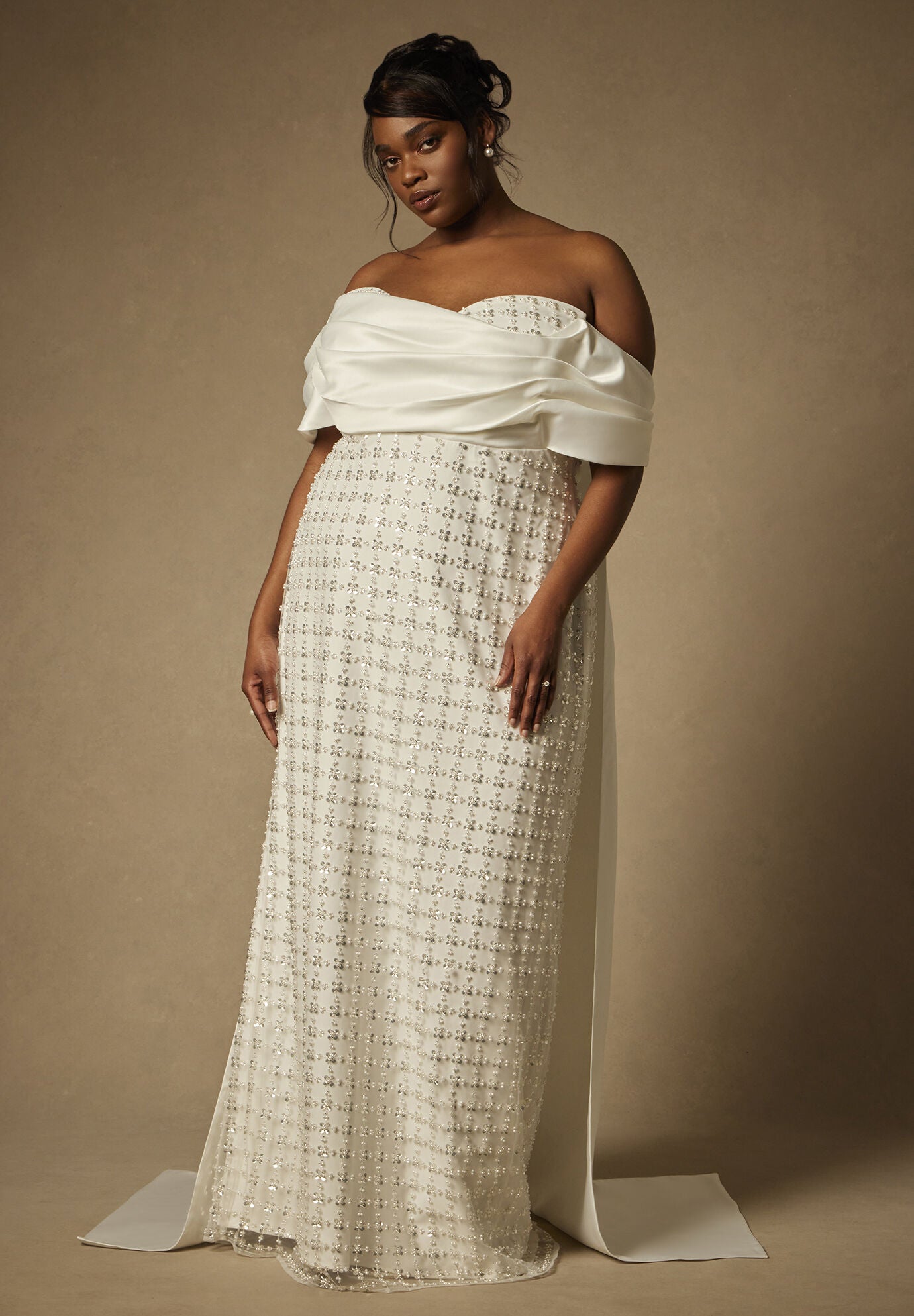 Embellished Column Gown with Train - Bridal Dress, Pearl | Eloquii