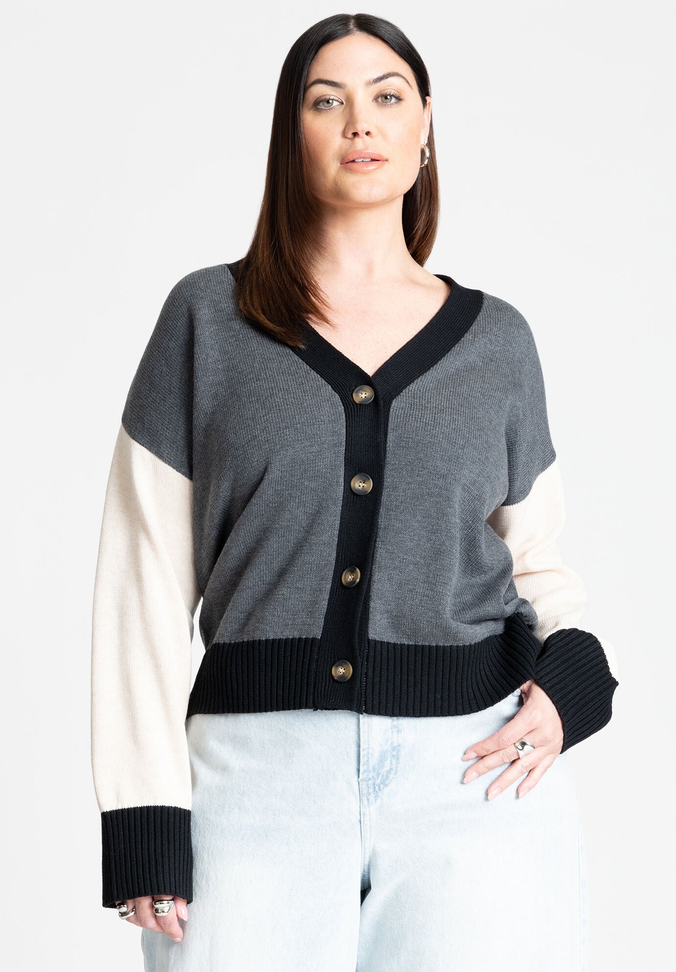 Colorblocked Boxy Cardigan | Eloquii