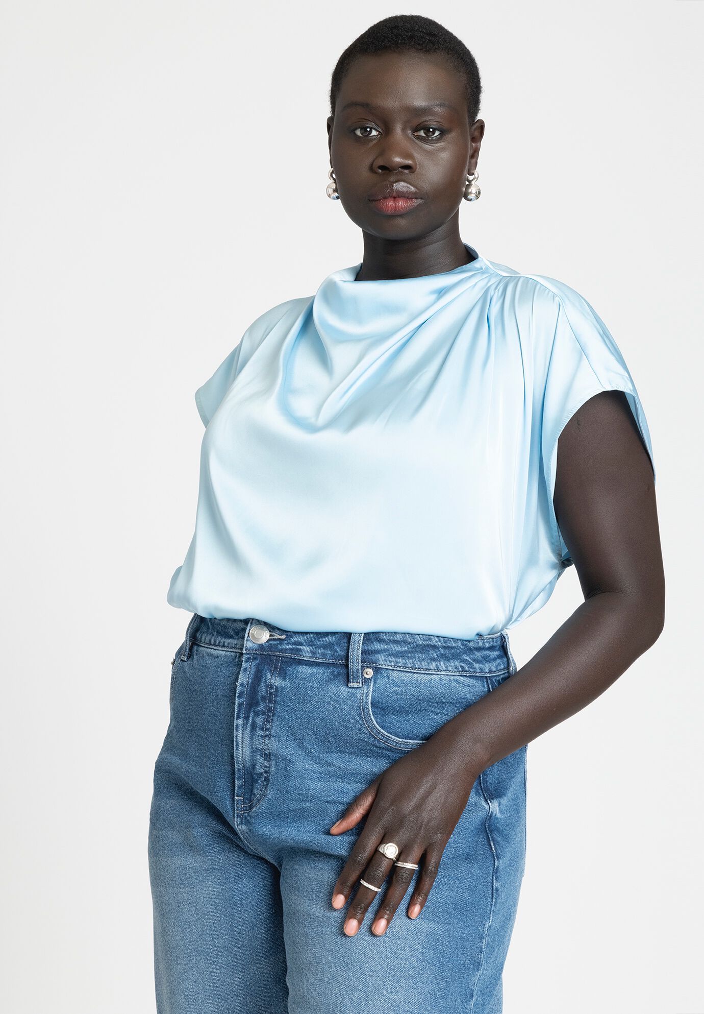 Pleat Detail Satin Shirt | Eloquii