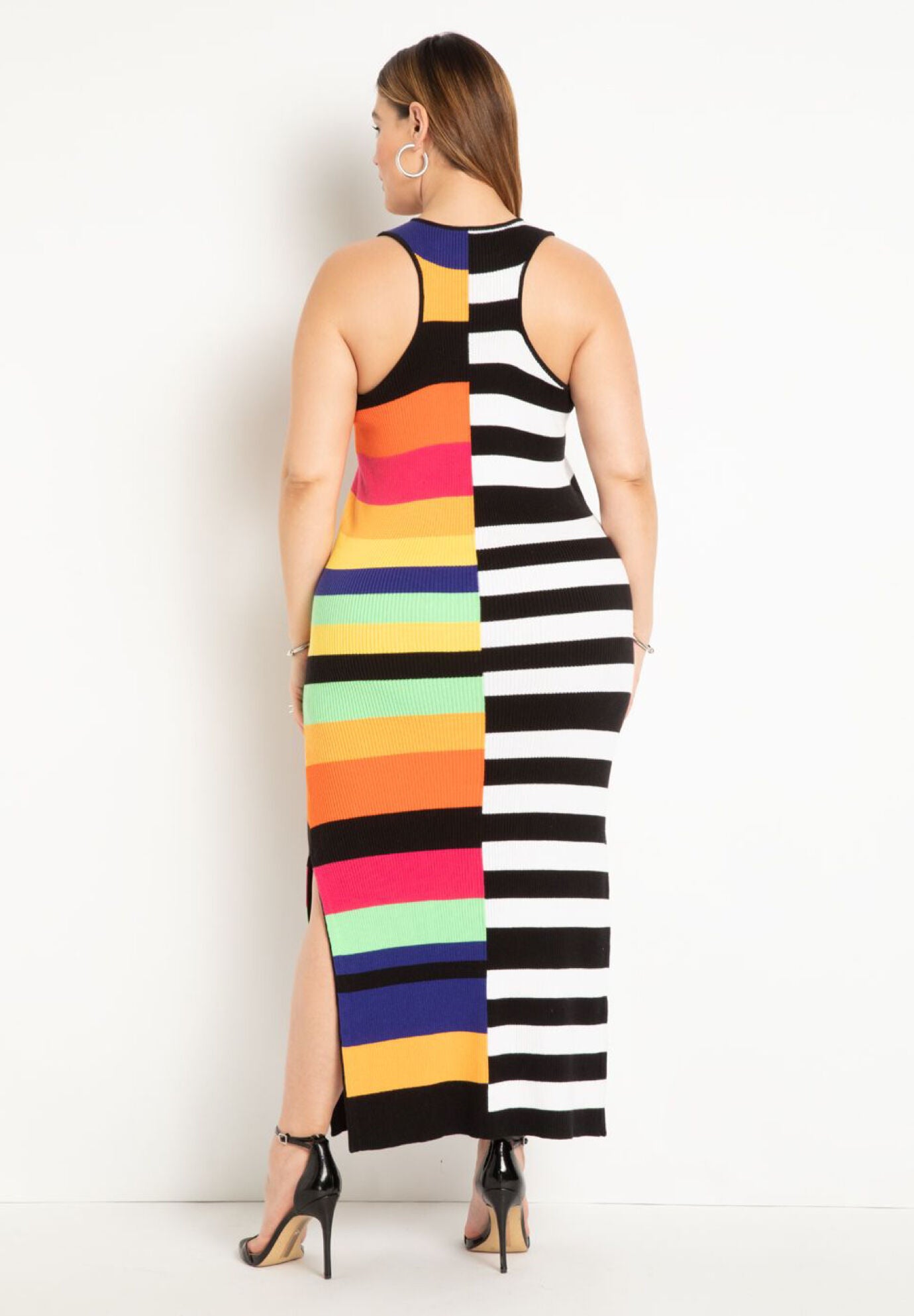 Mixed Stripe Ribbed Dress for All Shapes, Mixed Stripes | Eloquii