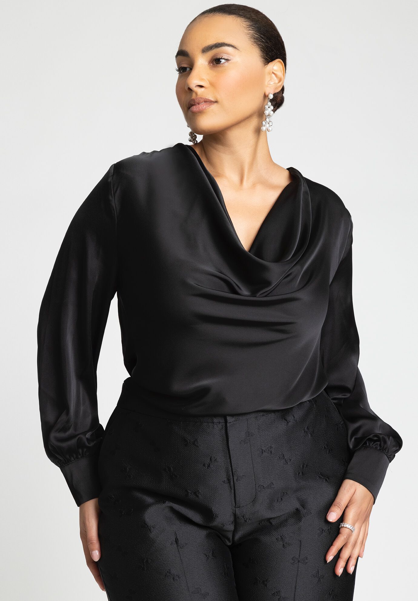 Draped Satin Cowl Neck Blouse | Eloquii