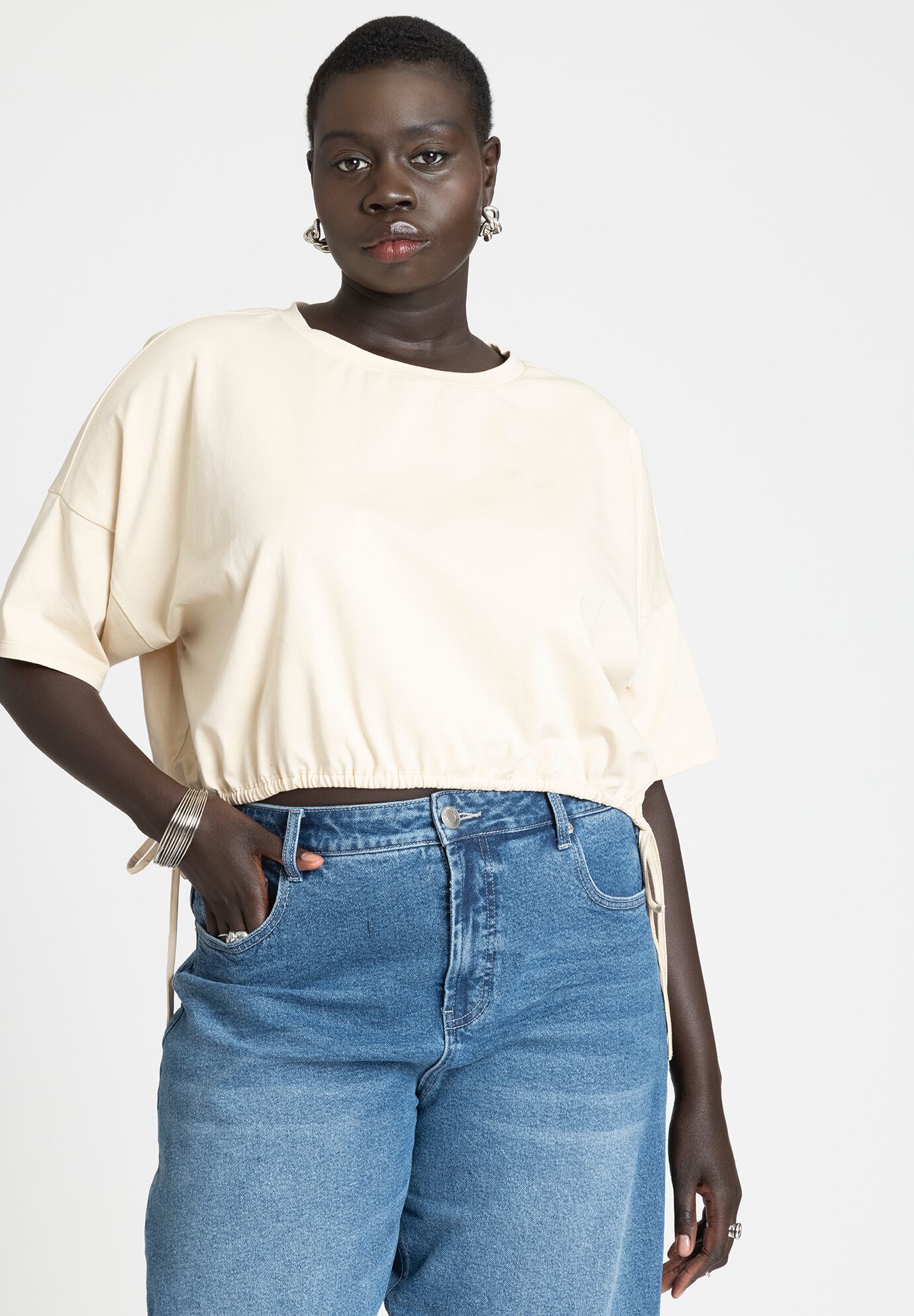 Women's Crop Tie Tee - Adjustable Waist, 4485322 | ELOQUII