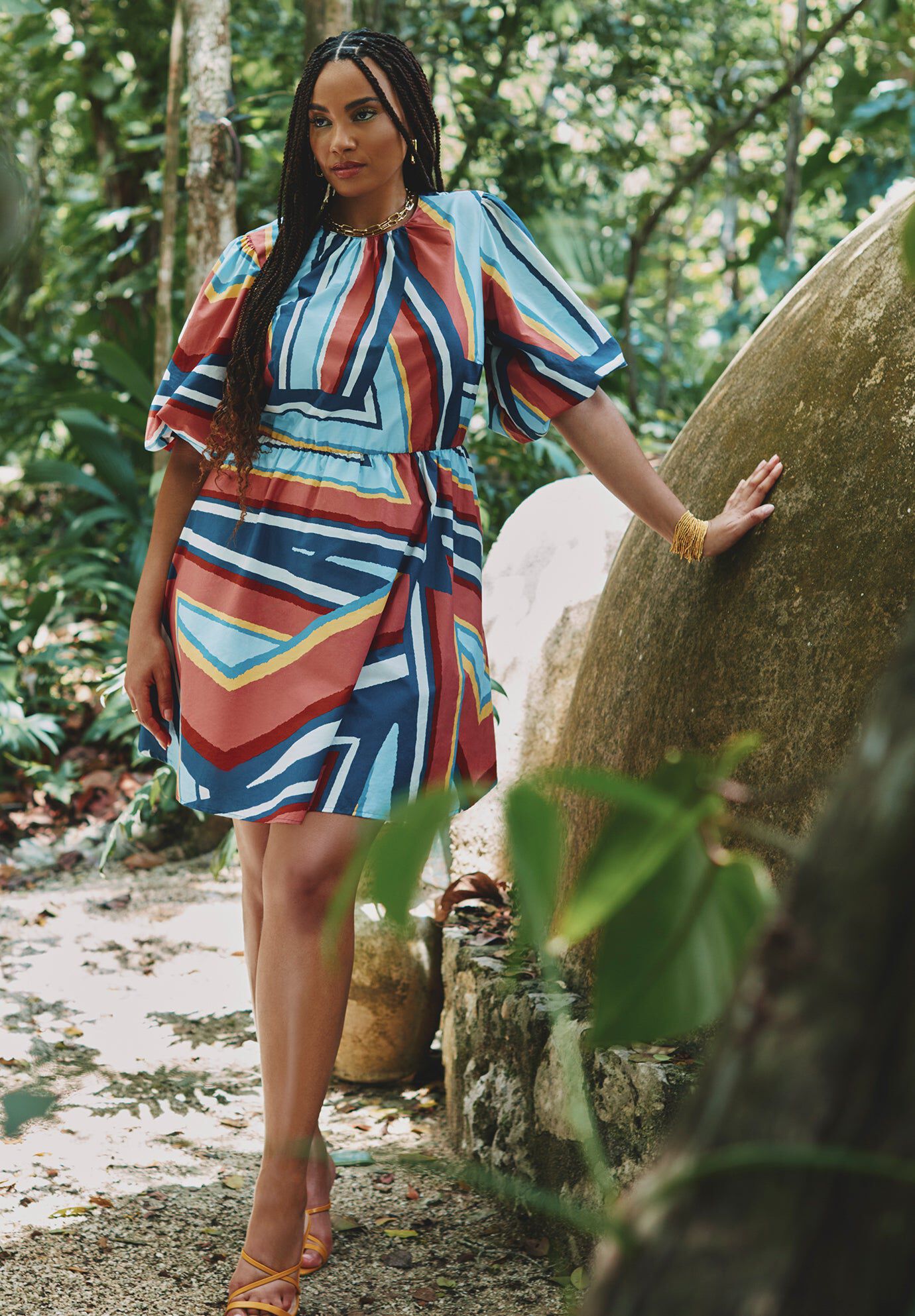 Open Back Cording Mini Dress with Puff Sleeves, 4479027 | Eloquii