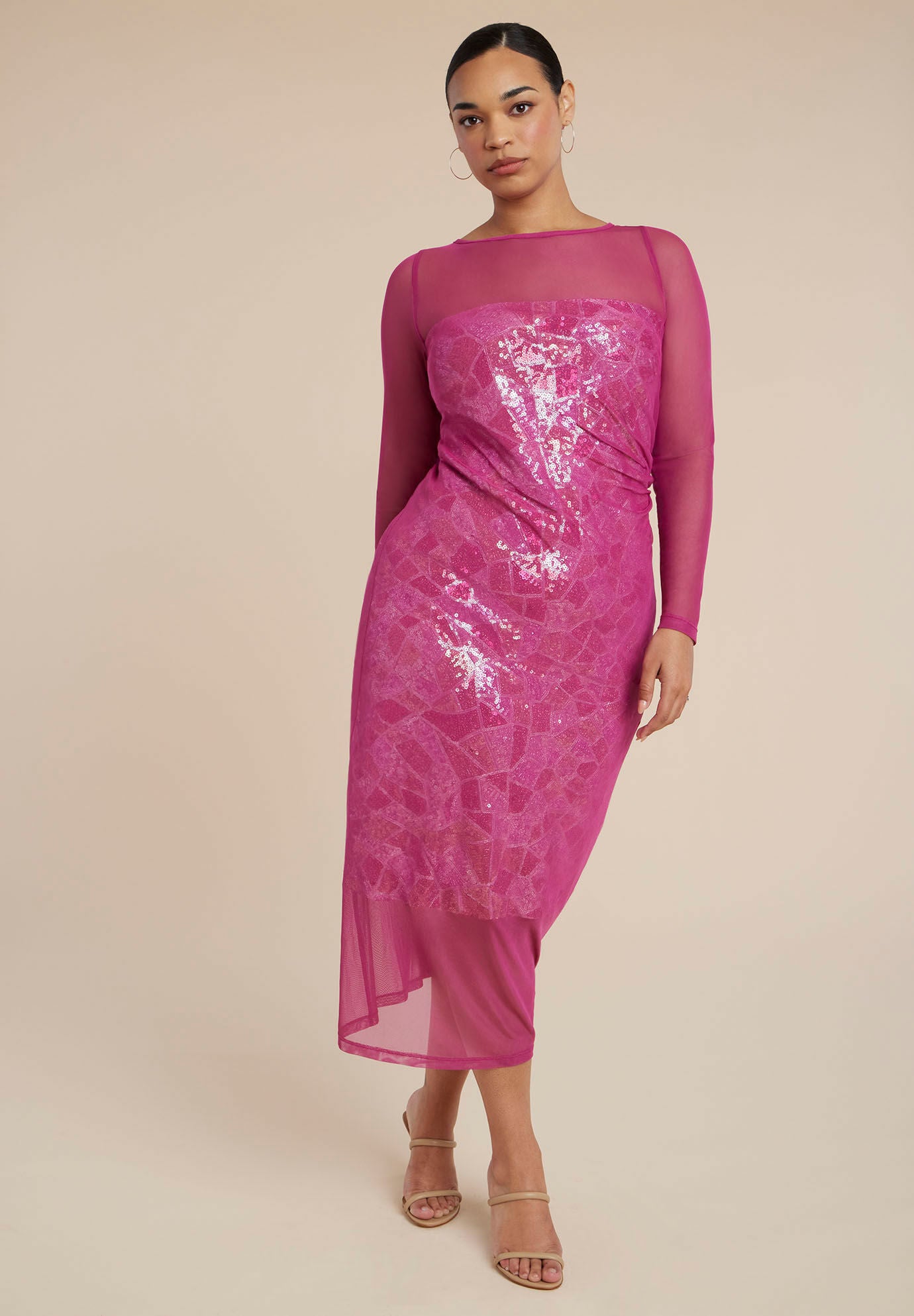 Sequin Dress with Sheer Layer for Elegant Nights, Raspberry Melange ...