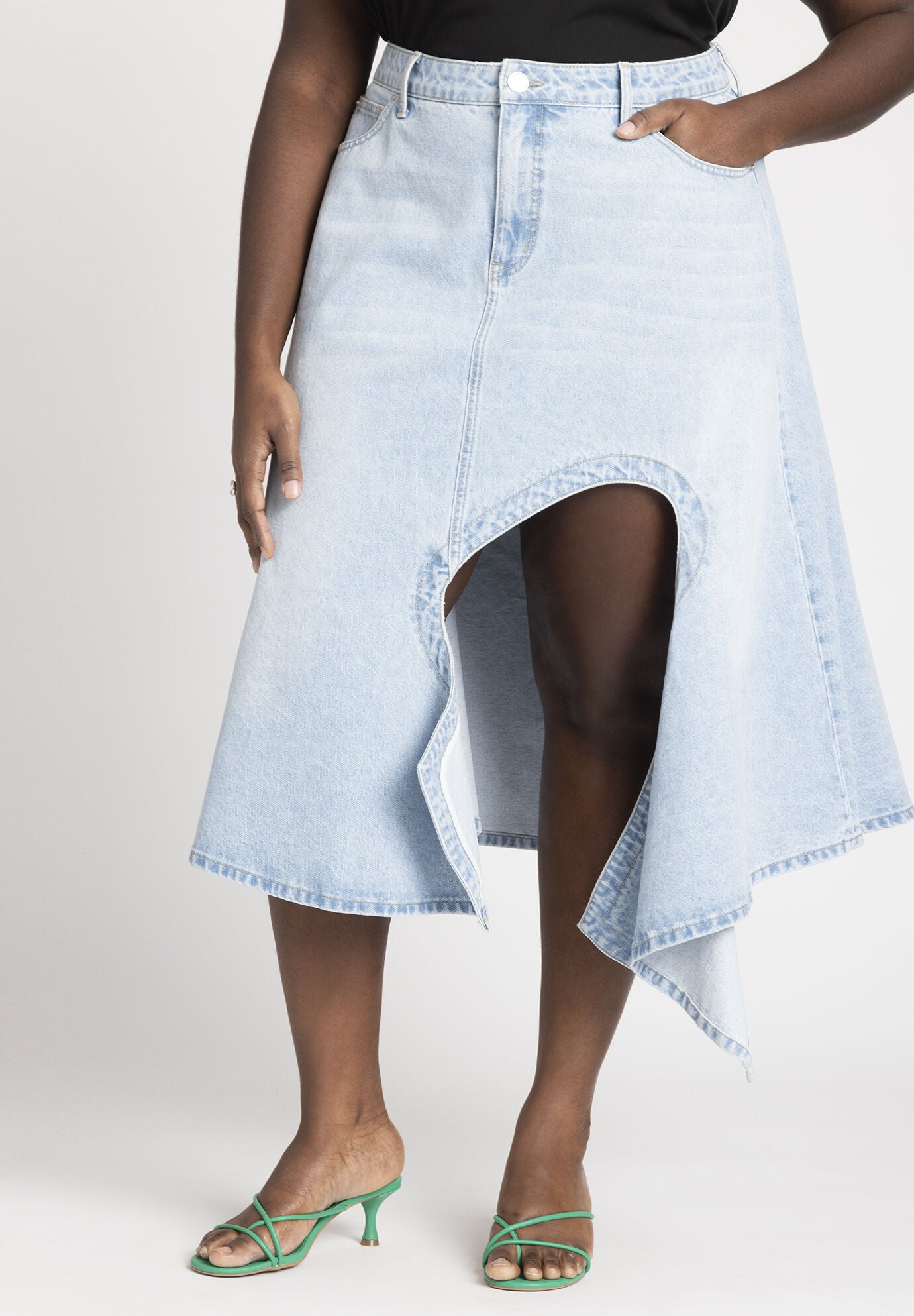 Cutout Hankerchief Hem Denim Skirt | Eloquii