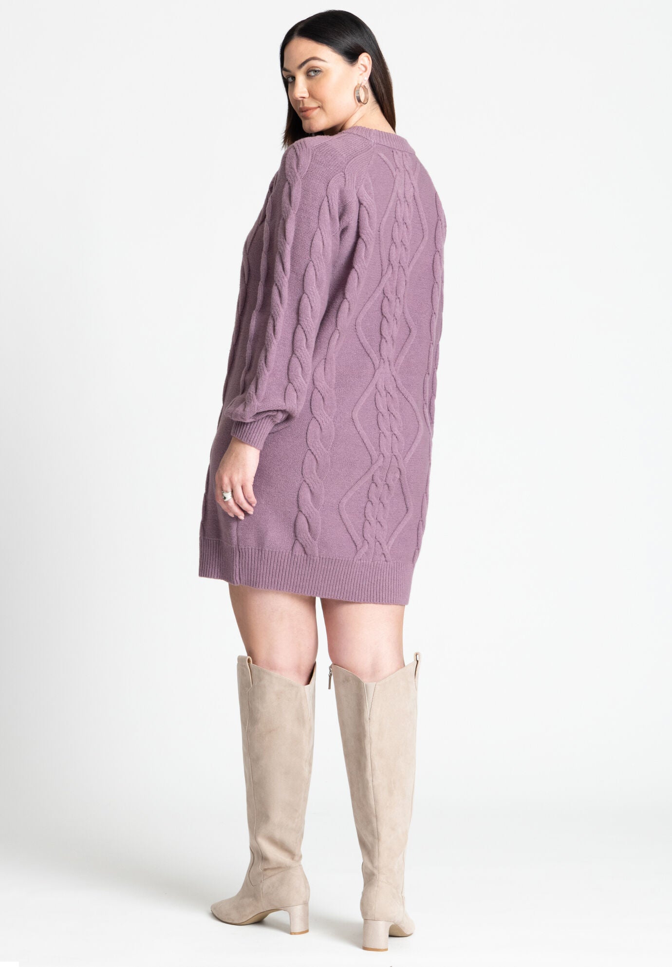 Mini Cable Sweater Dress - Easy Fit, Puff Sleeve, 4490627 | Eloquii